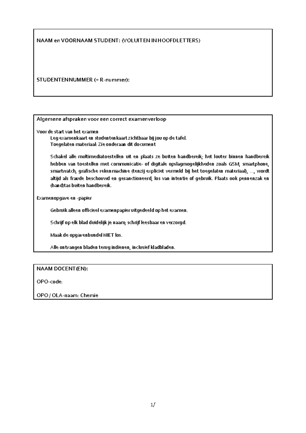 Deelexamen voorbeeld - NAAM en VOORNAAM STUDENT: (VOLUIT EN IN ...