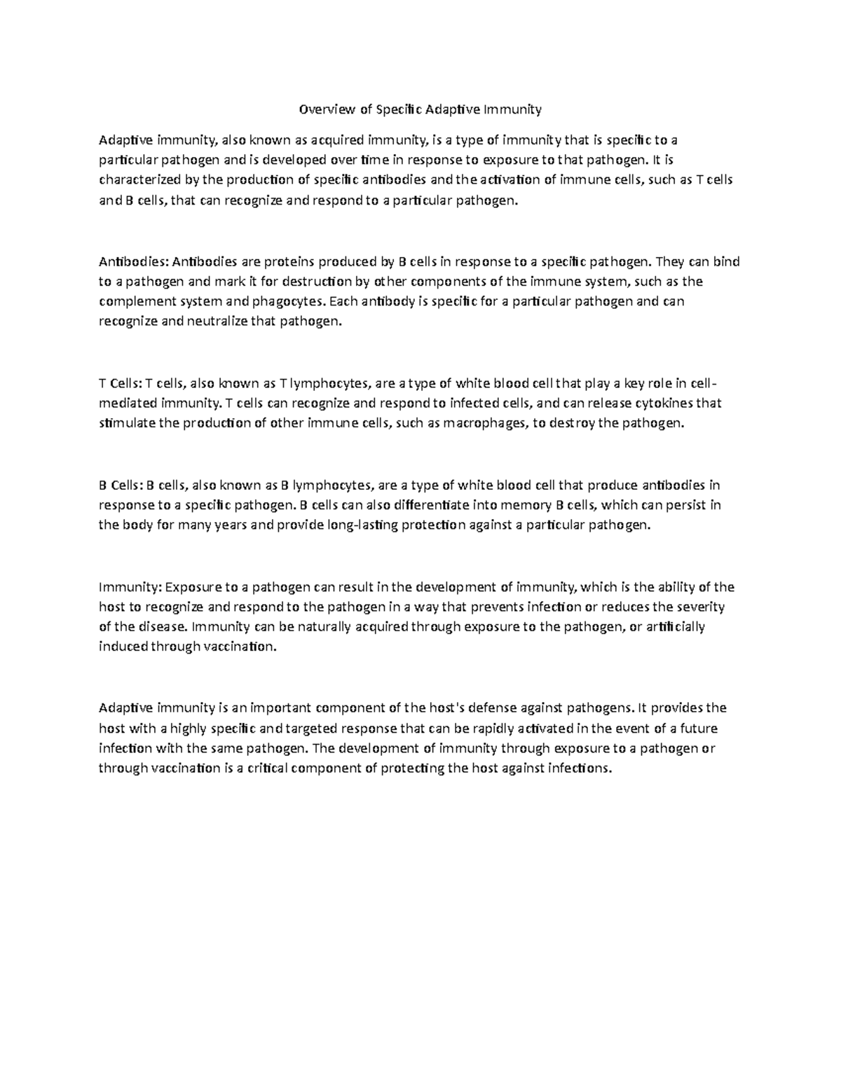 Overview of Specific Adaptive Immunity - Overview of Specific Adaptive Immunity Adaptive ...