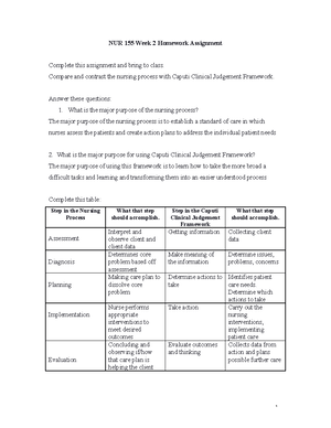 NUR 155 Week 2-Pre-Class Assignment-student - NUR 155 Week 2 Homework Assignment Complete this ...