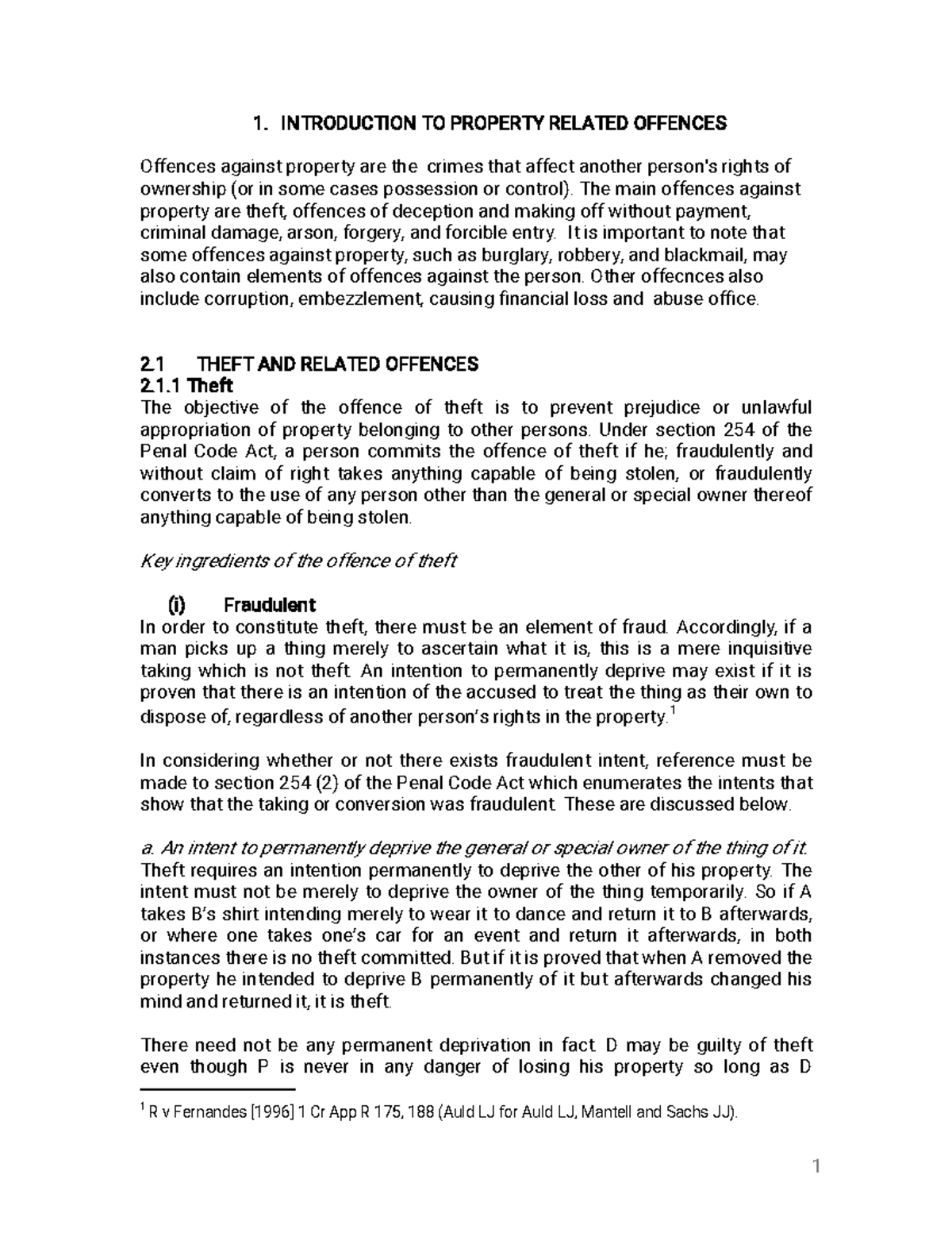Class Notes on Offences against property - 1. INTRODUCTION TO PROPERTY ...