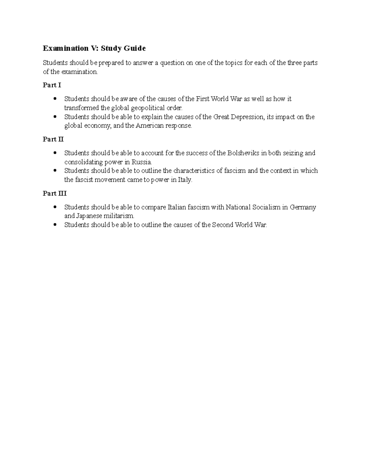 Examination V Study Guide - Examination V: Study Guide Students should ...