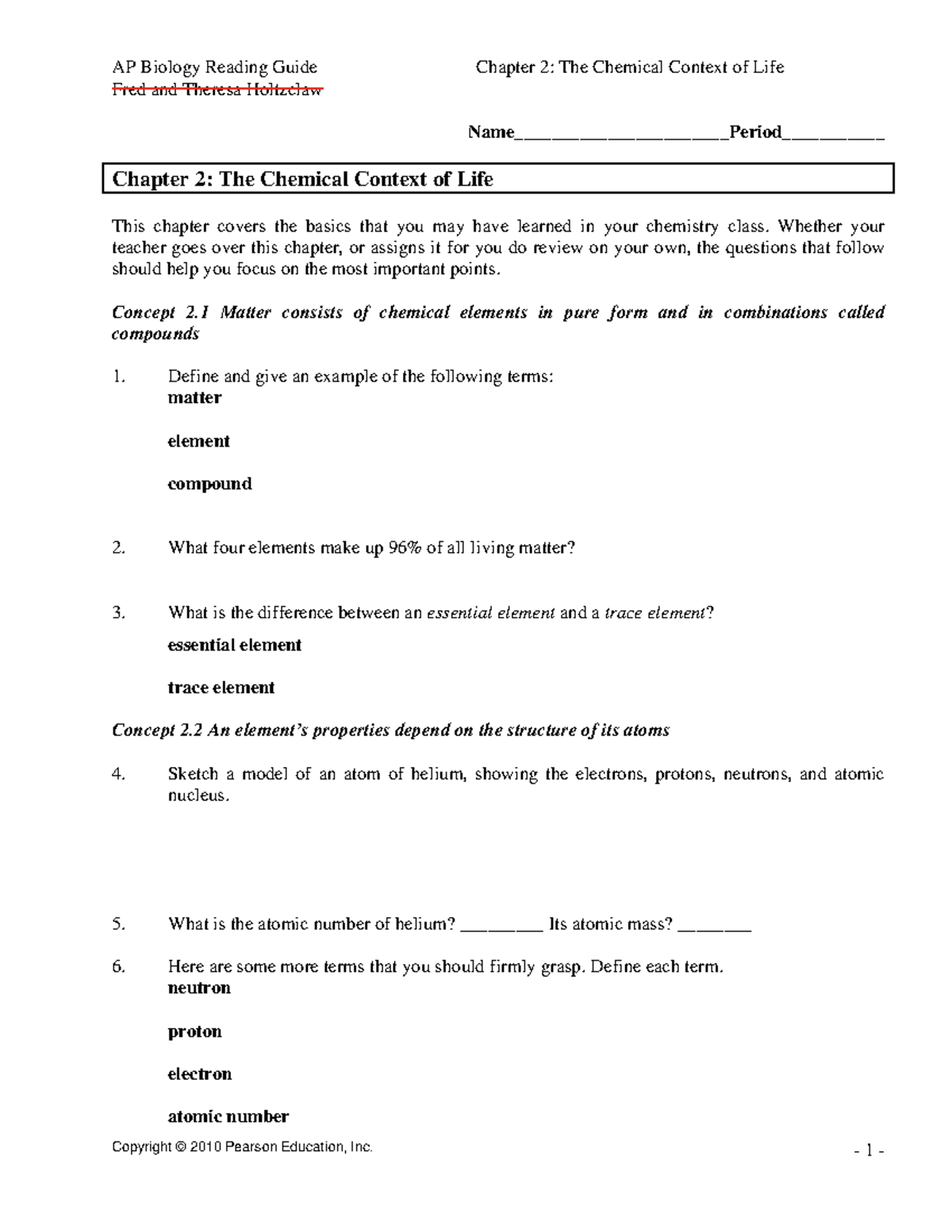 Chapter 2chemicalcontextoflife-140617121409-phpapp 01 - Fred and ...