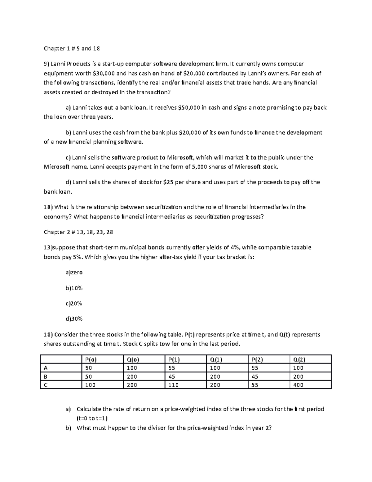 80291820 Econ 132 Problems for Chapter 1 3 And 5 - finance - Studocu