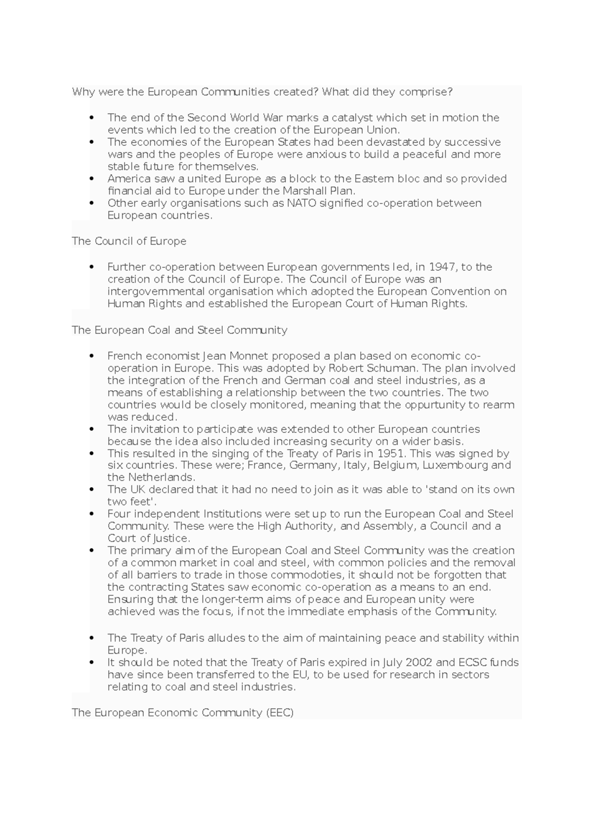 The Creation of a European Union - Why were the European Communities ...