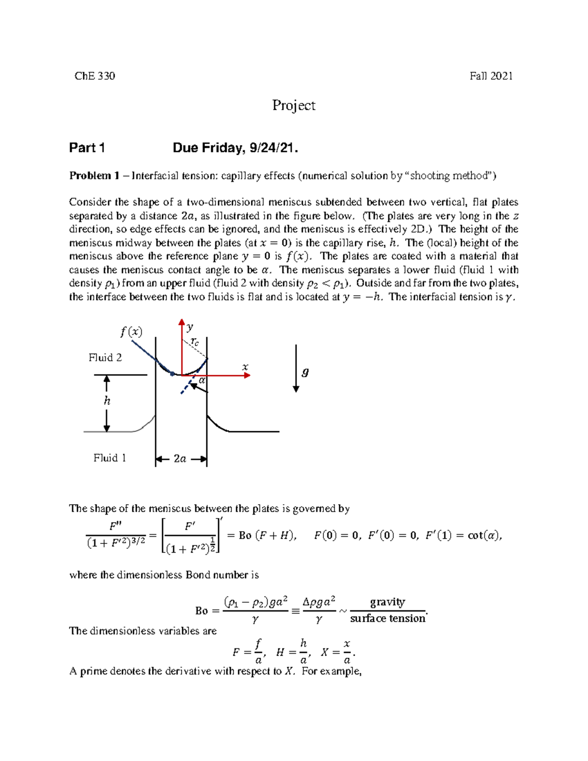 ChE 330 Fall 2021 Project - ChE 330 Fall 2021 Project Part 1 Due Friday ...