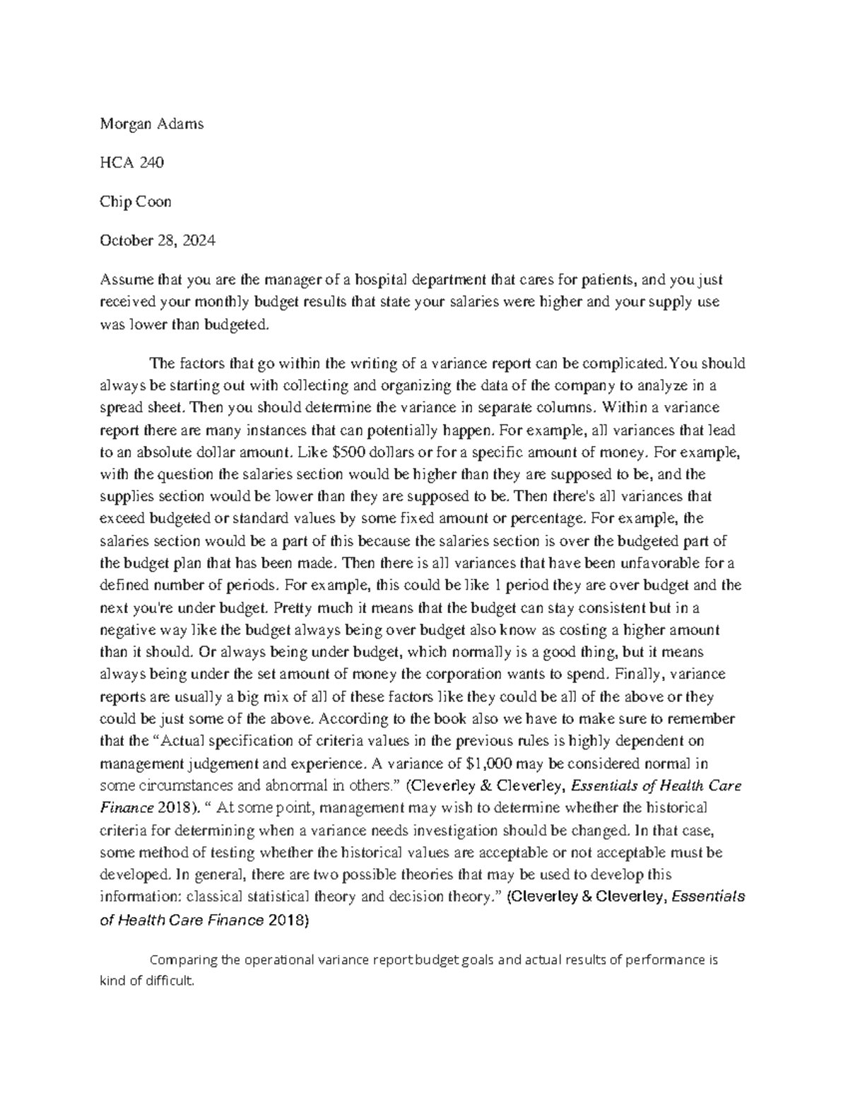 Hospital Application - Morgan Adams HCA 240 Chip Coon October 28, 2024 ...