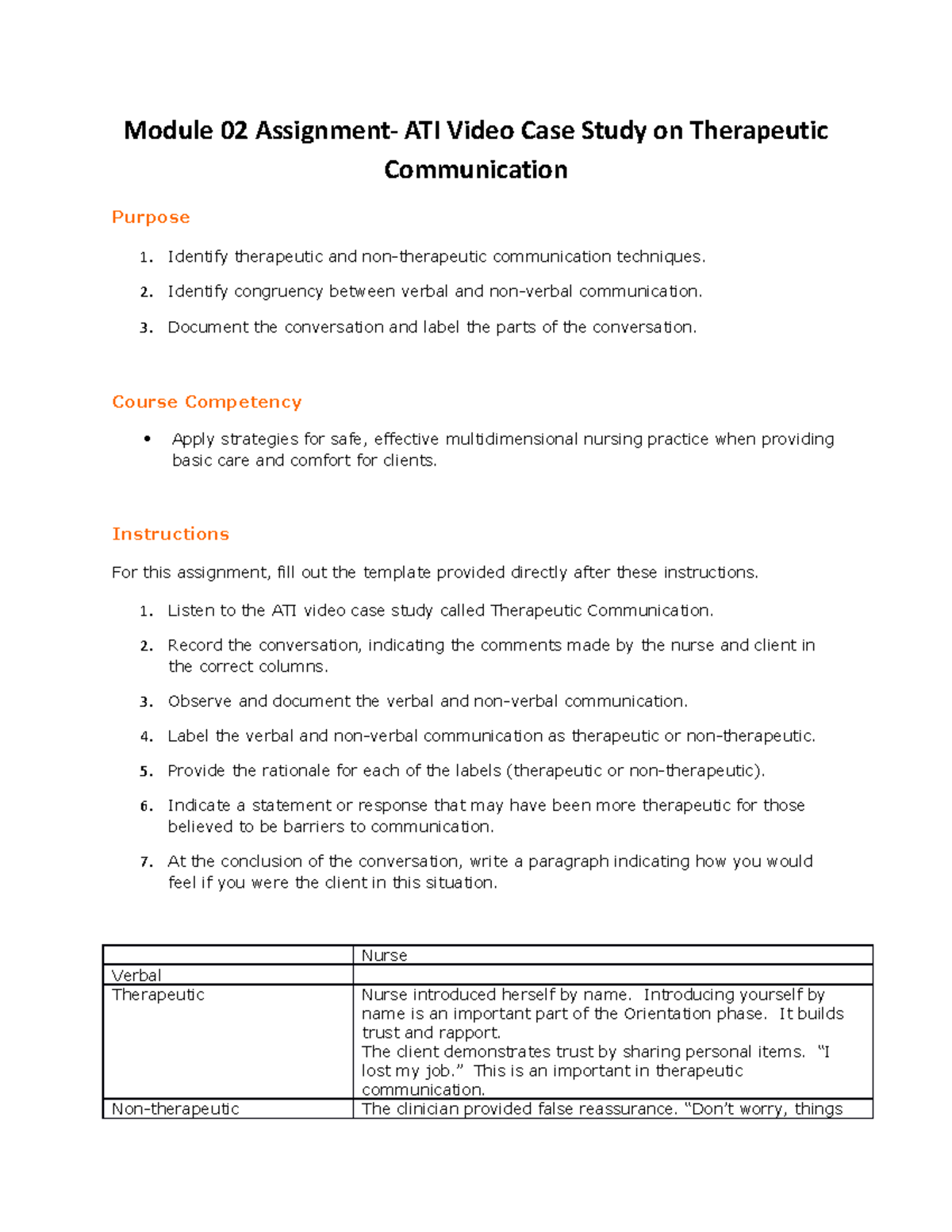 NUR2356 Module 02 Assignment - Module 02 Assignment- ATI Video Case Study on Therapeutic - Studocu