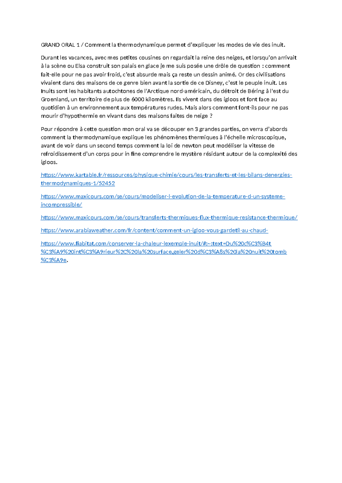 Oral ponctuel de DGEMC - GRAND ORAL 1 / Comment la thermodynamique permet d’expliquer les modes ...