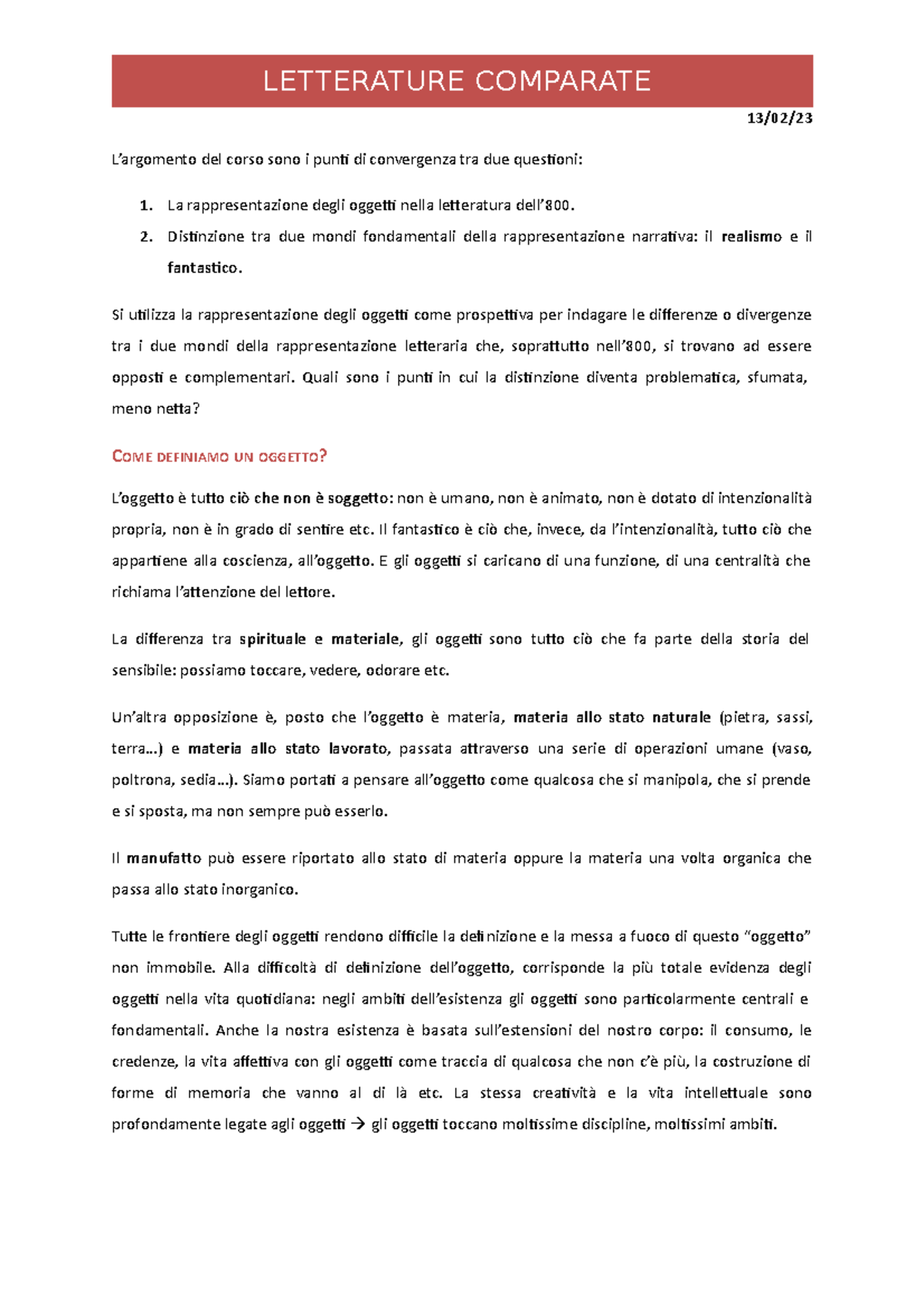 Letterature Comparate - LETTERATURE COMPARATE 13/02/ L’argomento del ...