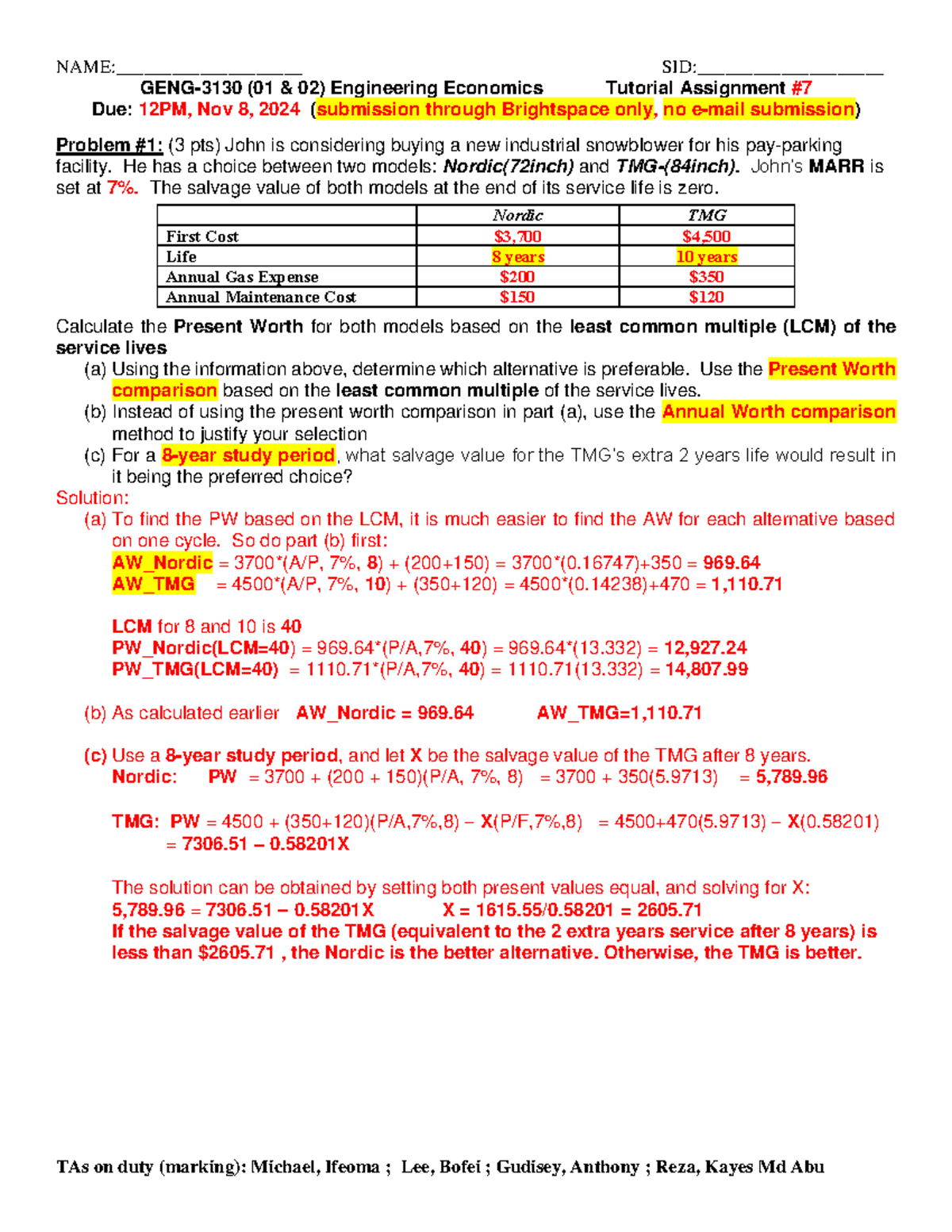 Tutorial 7 Nov 8 solution - NAME:____________________ SID ...