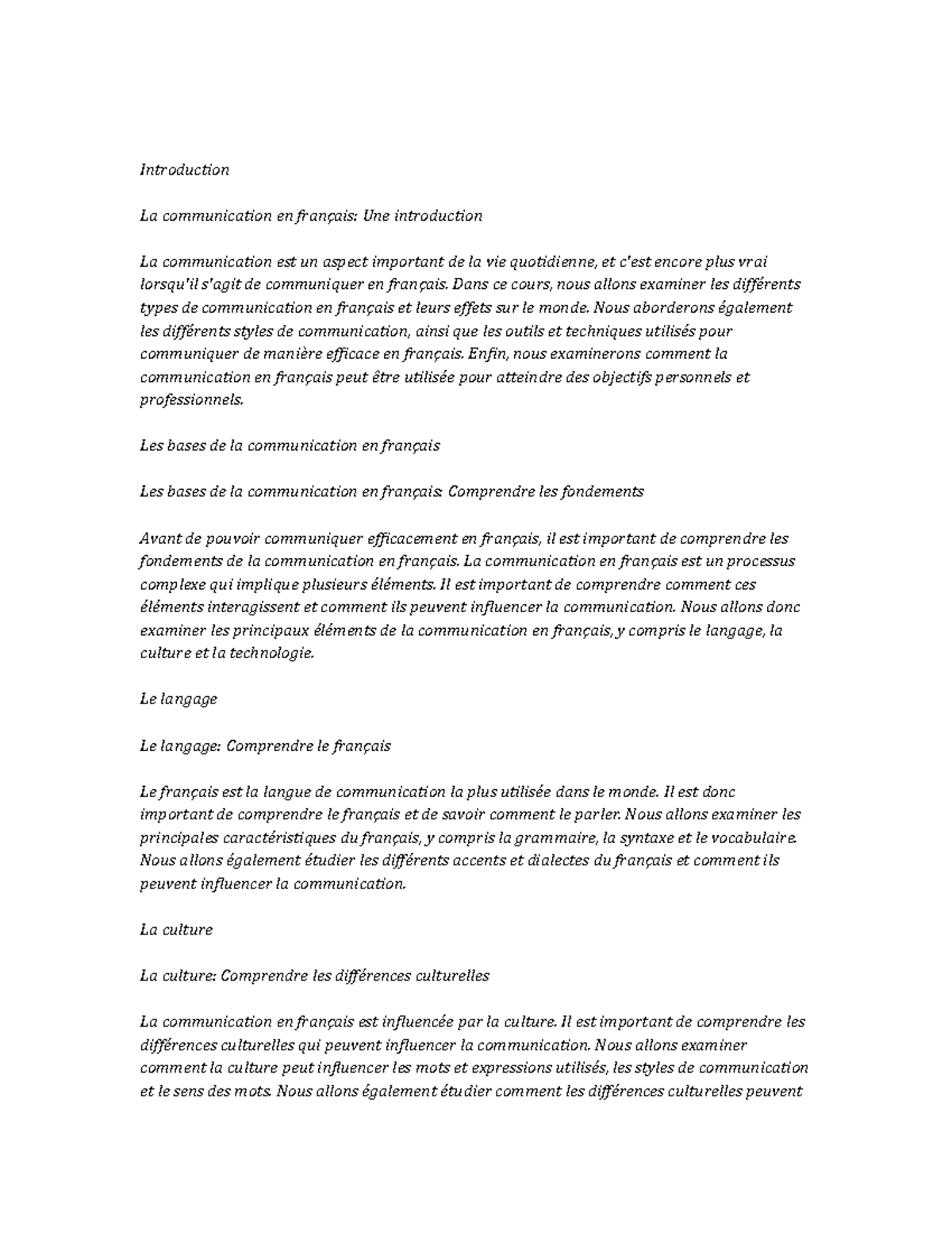 Communication Study Notes - Introduction La communication en français ...