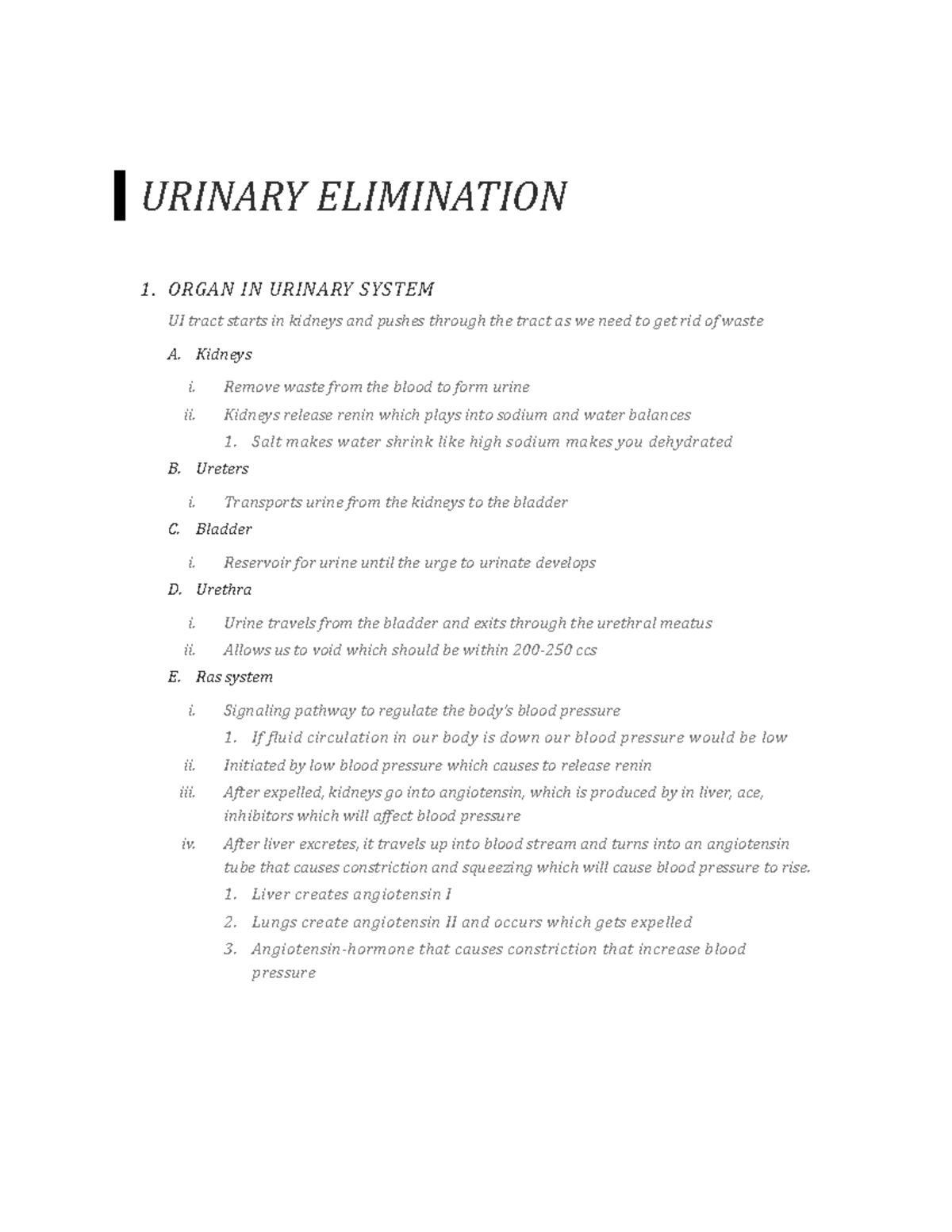 Urinary outline - URINARY ELIMINATION 1. ORGAN IN URINARY SYSTEM UI ...