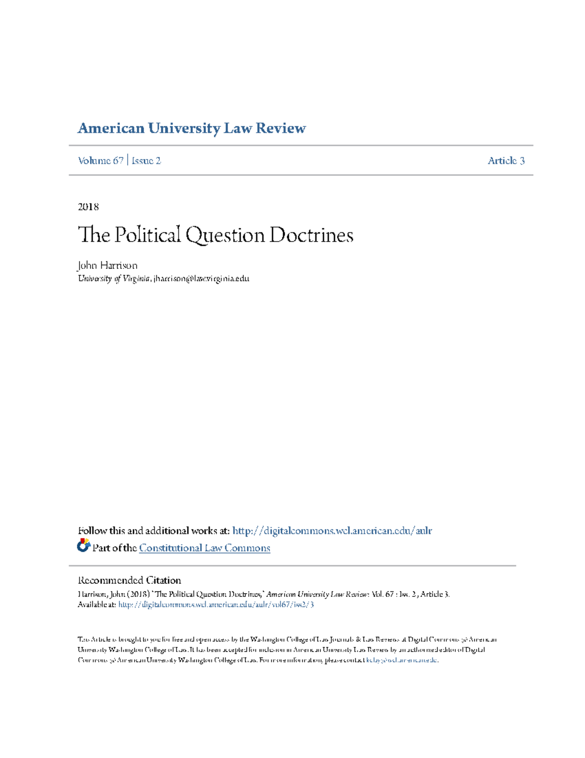The Political Question Doctrines - American University Law Review ...
