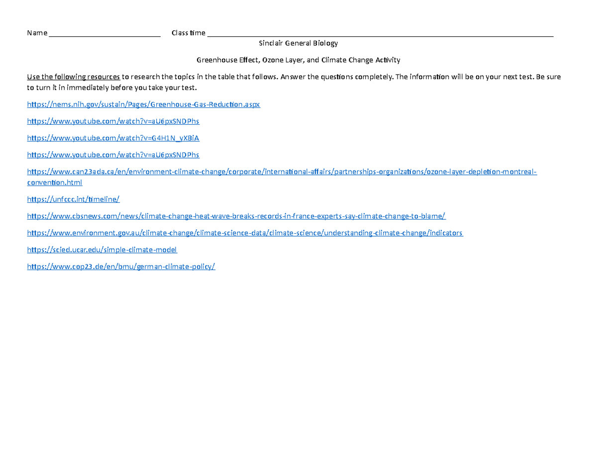 Sinclair General Biology ozone layer, greenhouse effect and climate ...
