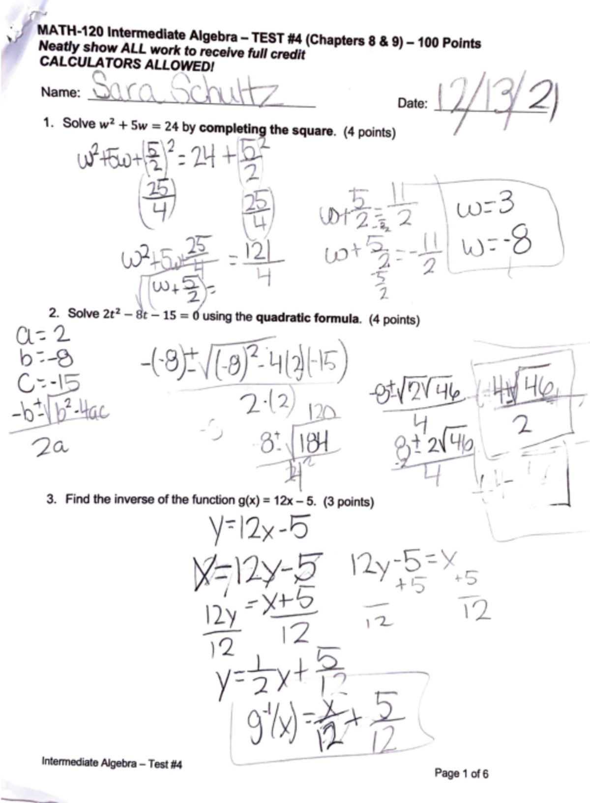 Test 4 Worksheet note - Intermediate (Chapters 8 Points Neatly show ALL ...