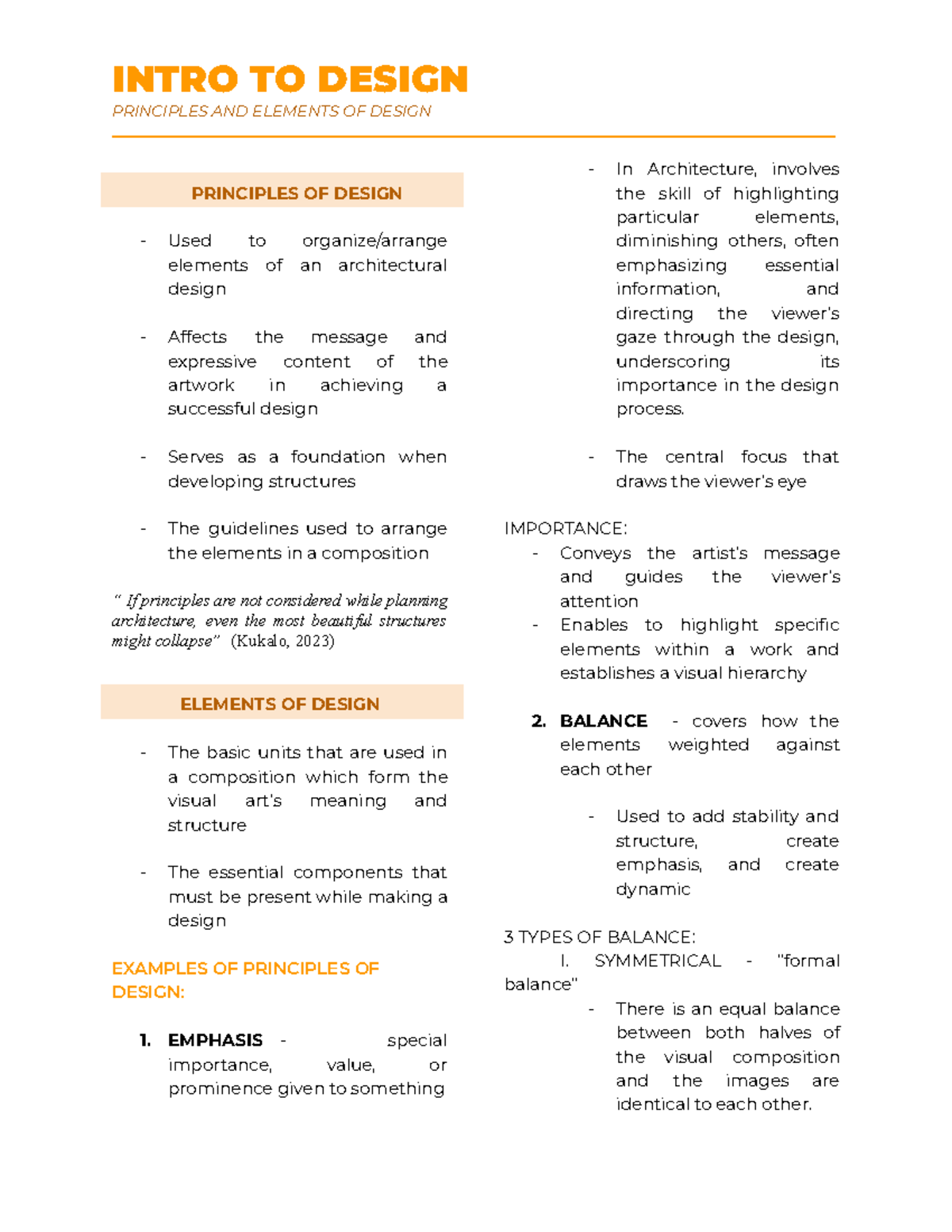 Into to design reviewer - PRINCIPLES AND ELEMENTS OF DESIGN PRINCIPLES ...