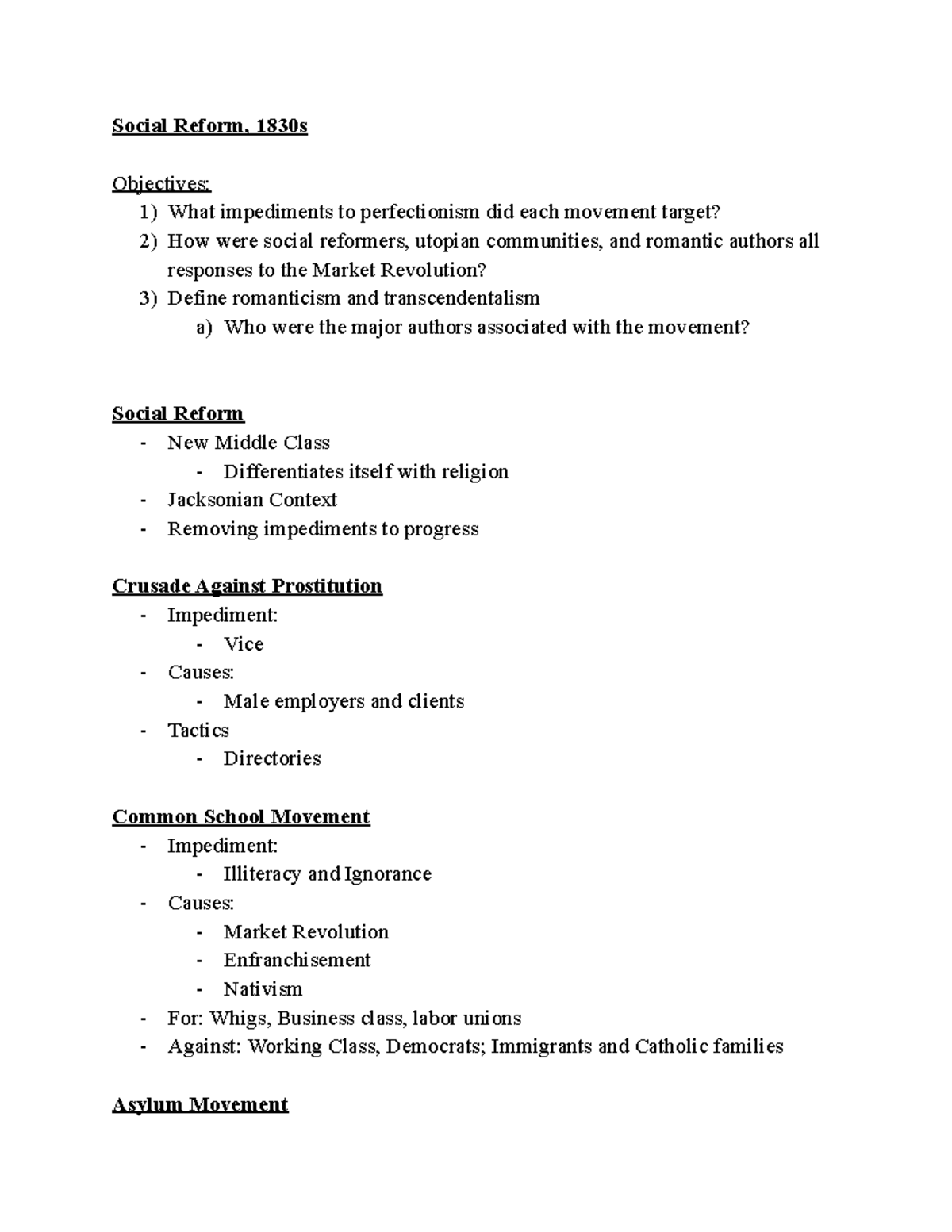 Social Reform, 1830s - lecture notes Rachel Gunter - Social Reform ...