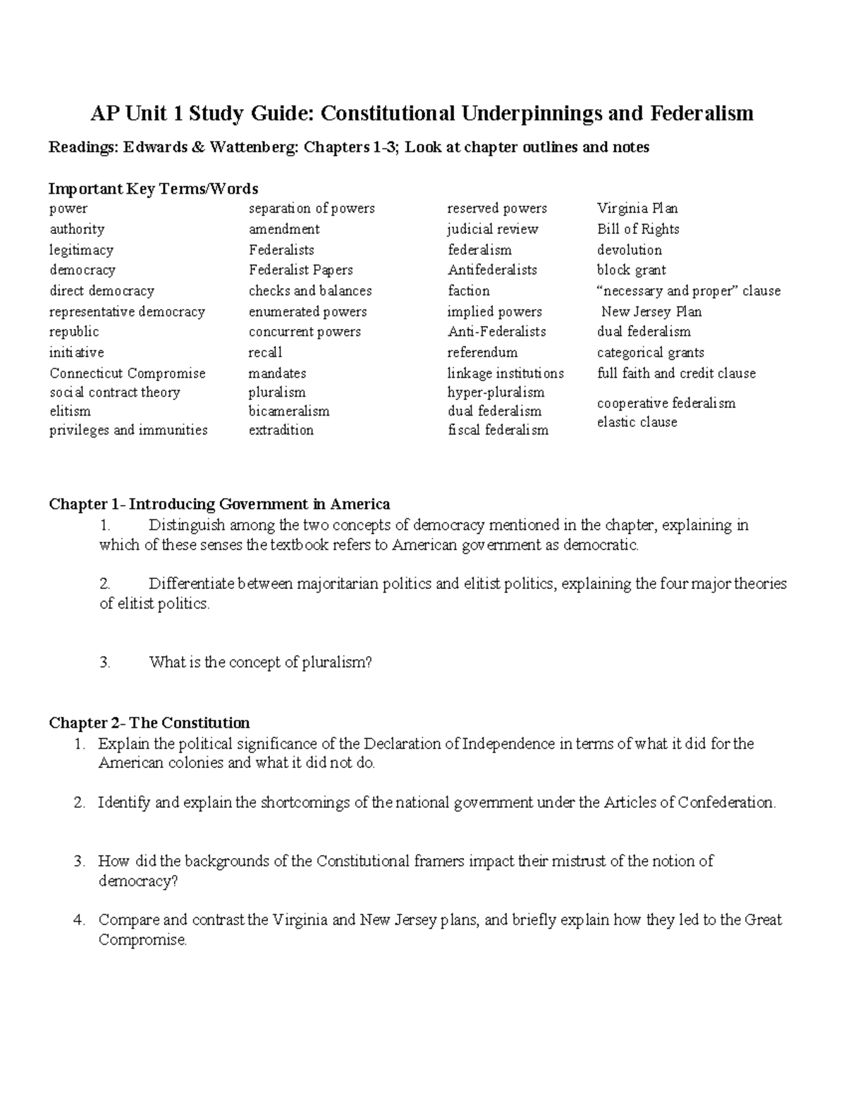 Unit 1 Underpinnings Review Sheet - AP Unit 1 Study Guide ...
