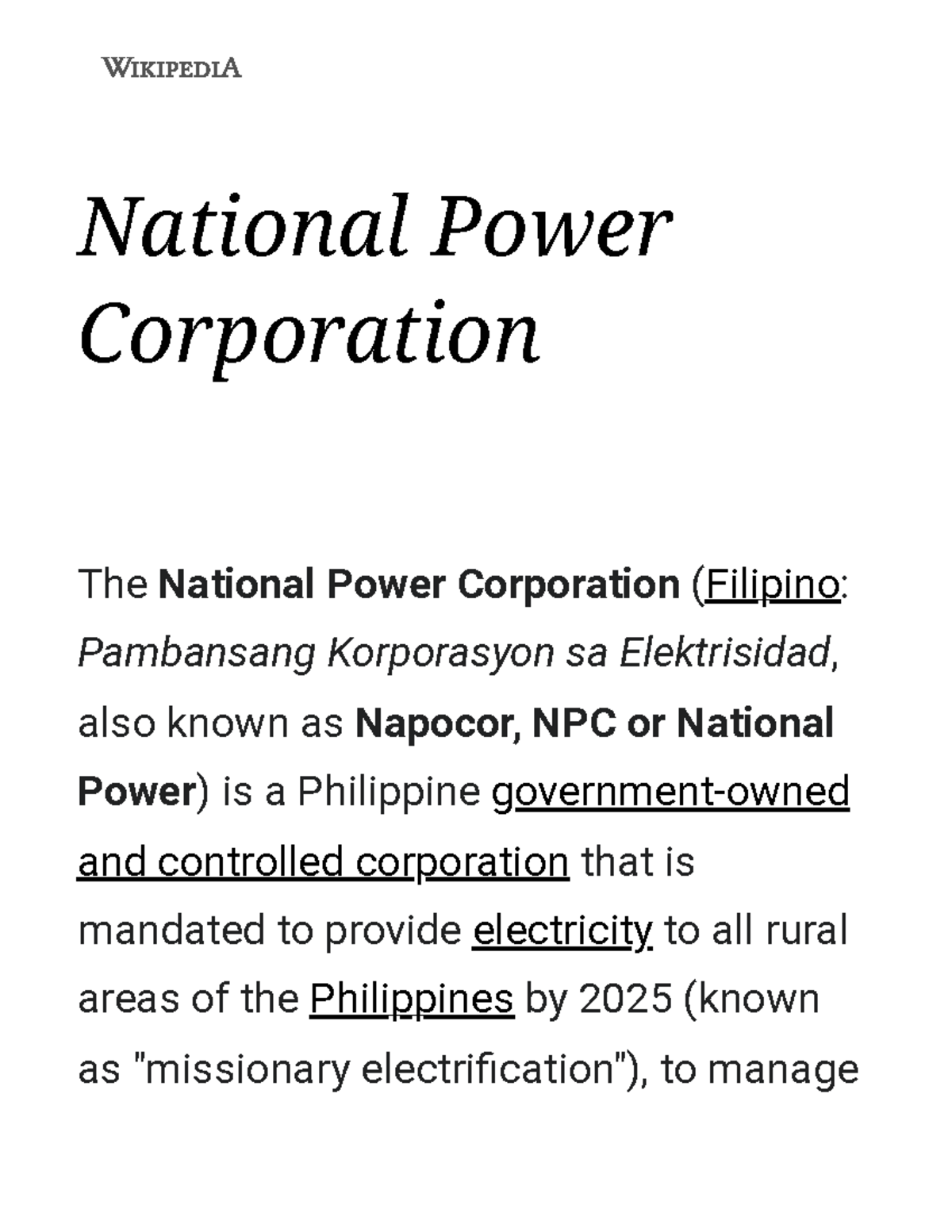 National Power Corporation - Wikipedia - National Power Corporation The ...
