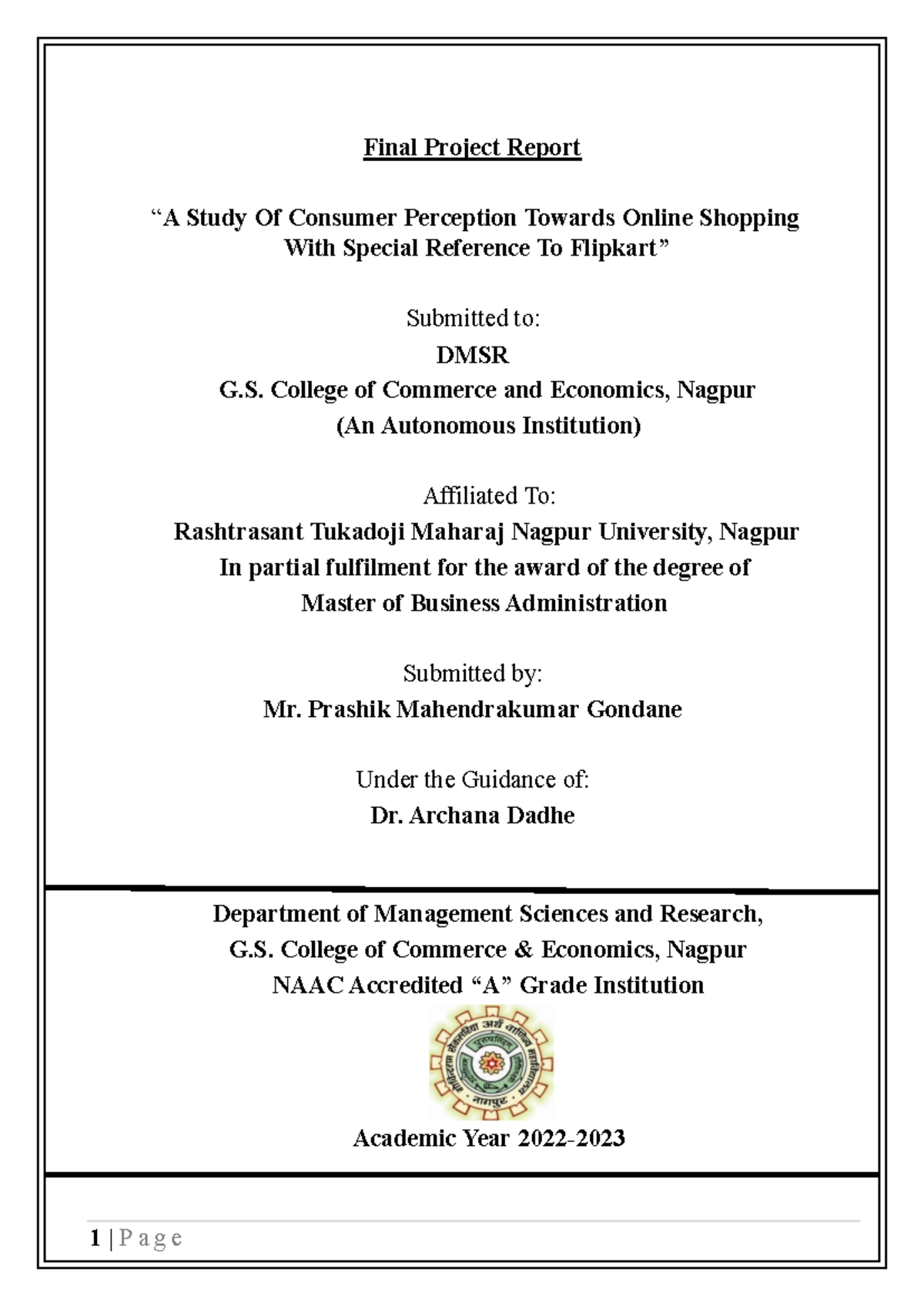 32-Prashik-Gondane - Eqsy - Final Project Report “A Study Of Consumer ...