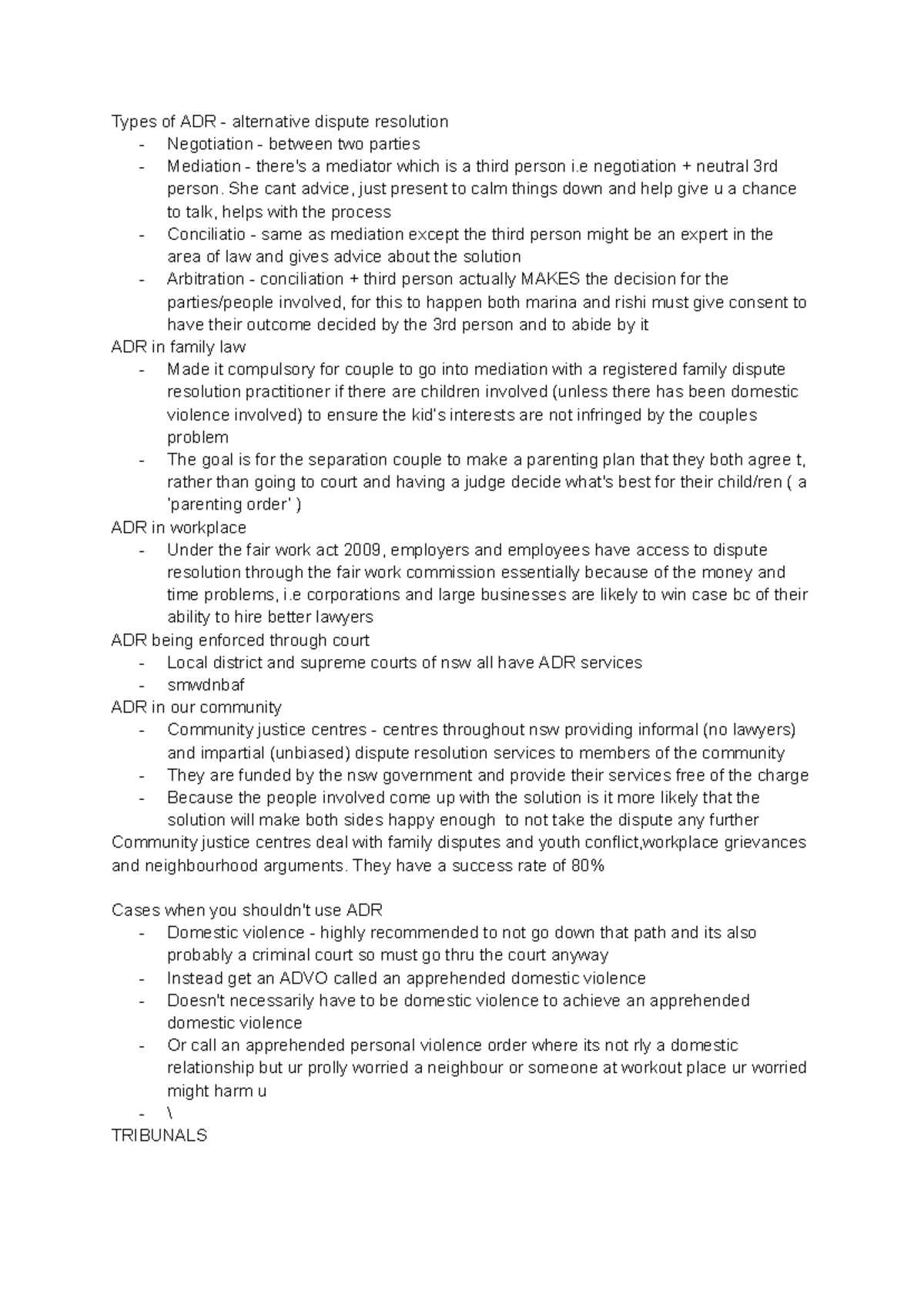 ADR - discusses different types of ADRs - Types of ADR - alternative dispute resolution - - Studocu