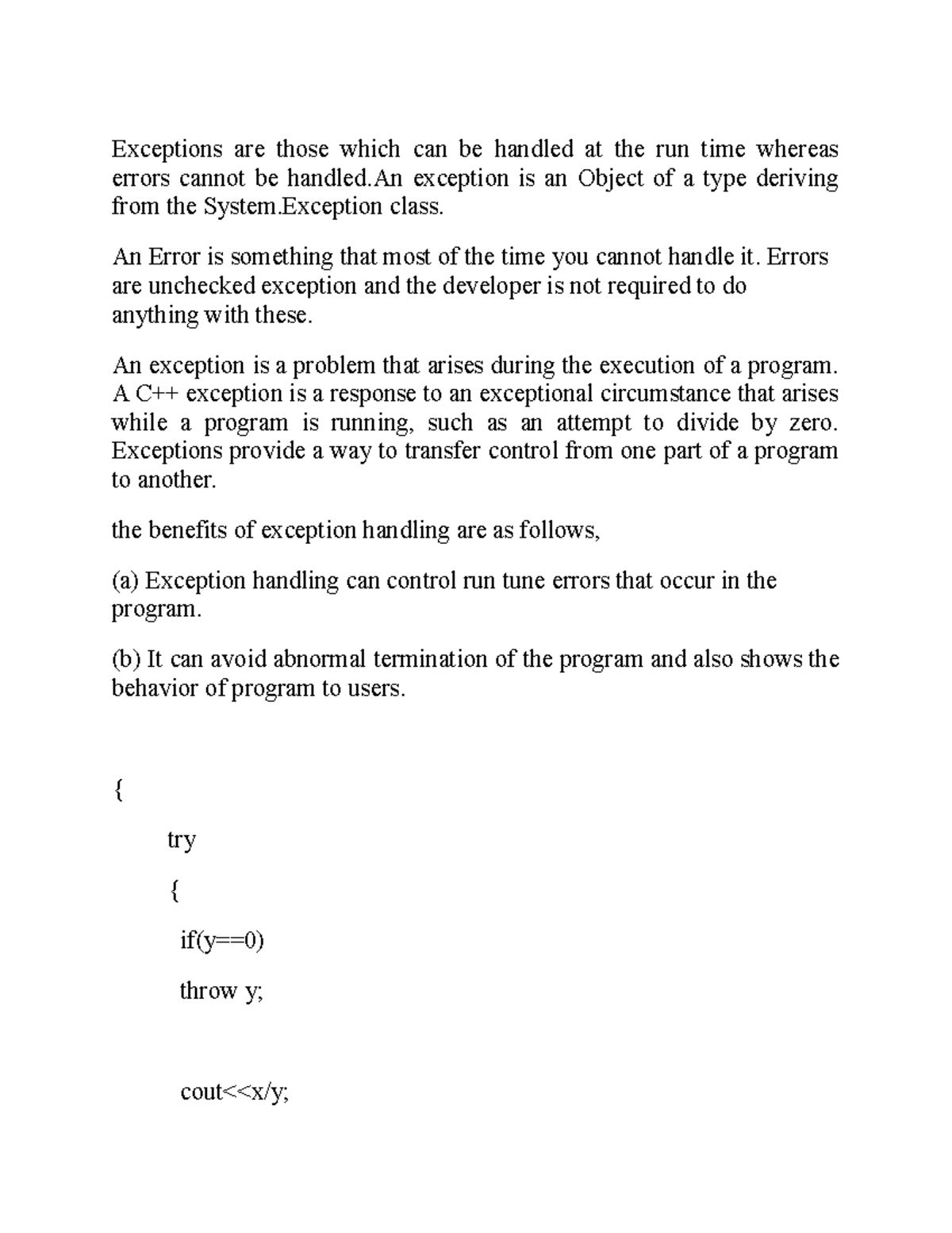 Popl Assignment Exceptions Are Those Which Can Be Handled At The Run Time Whereas Errors