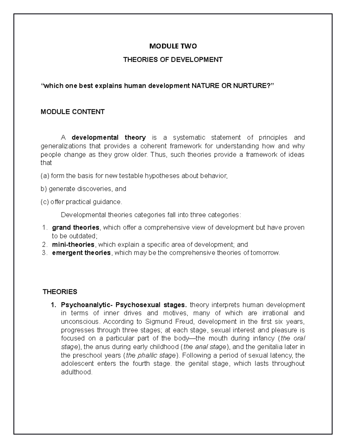 Theories OF Human Development - MODULE TWO THEORIES OF DEVELOPMENT ...