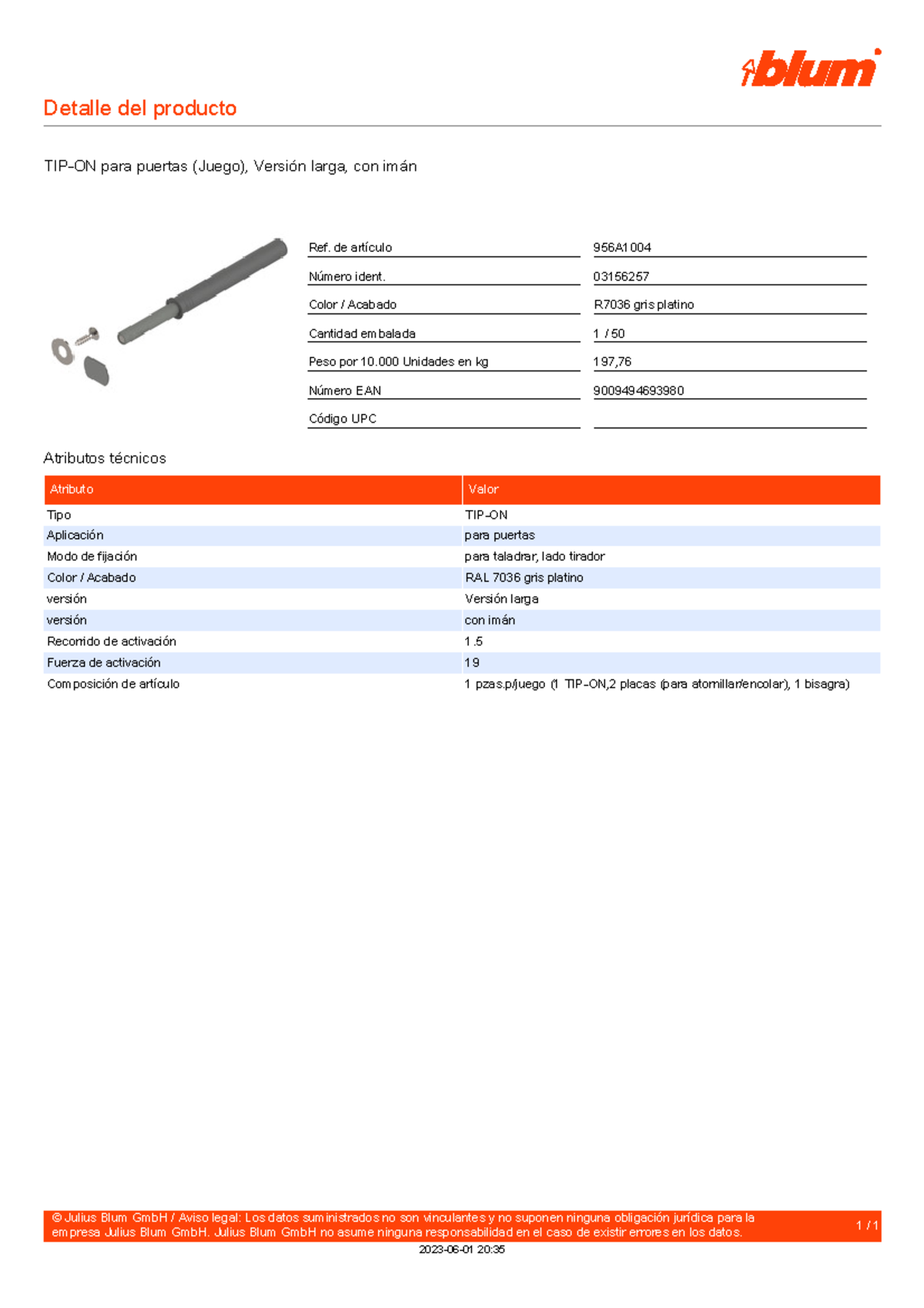 FDC- Ficha TIP ON-BLUM- Modelo Largo O Mayor - Detalle del producto ...
