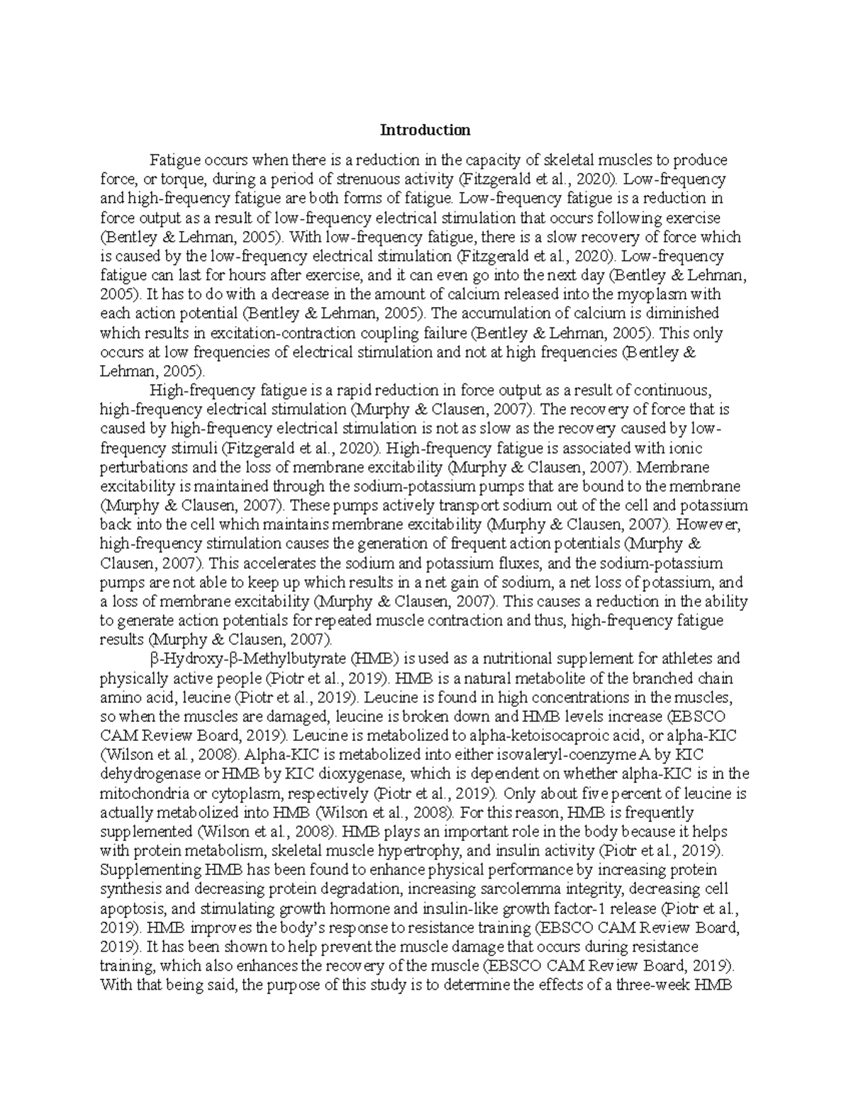 Exercise Physiology Lab - Lab Report 4 Final - Introduction Fatigue ...