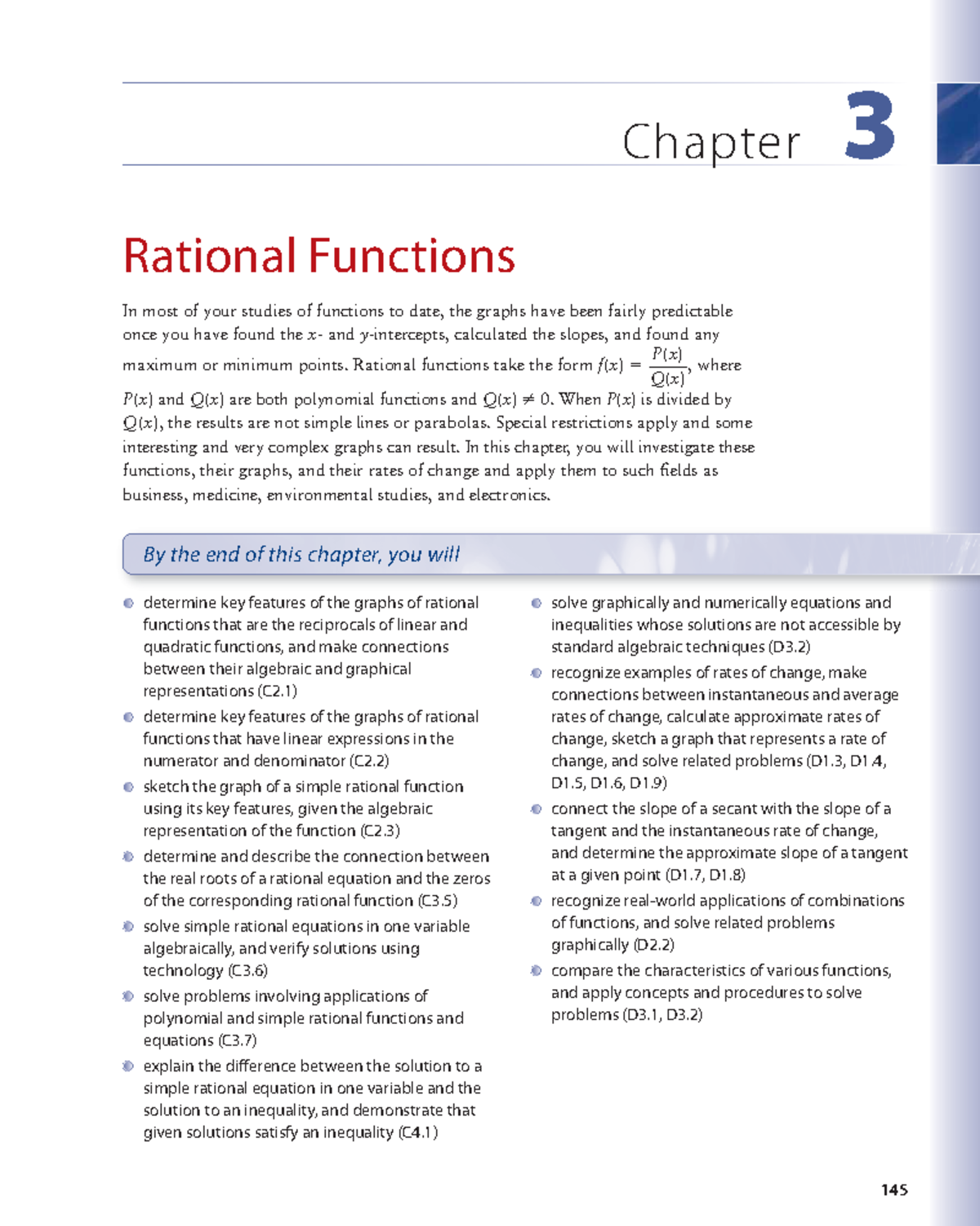 MHF4U Chapter 3 Textbook - Chapter Rational Functions In most of your ...