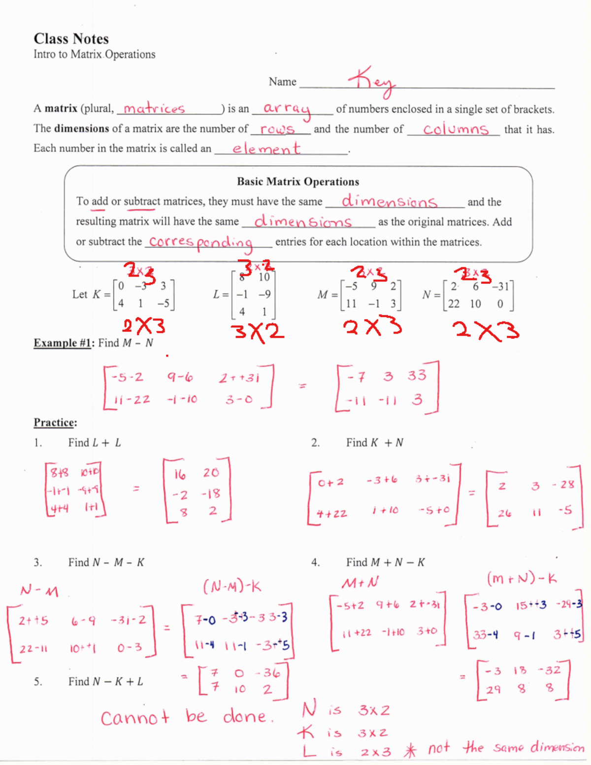 Matrices Day 1 Notes Key - Studocu