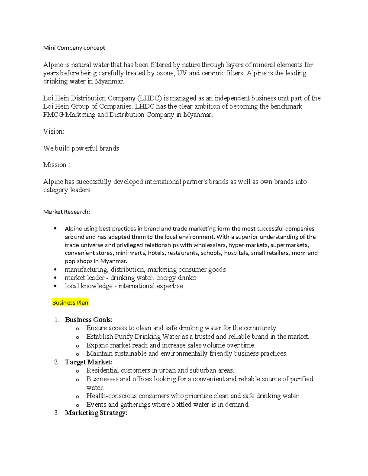 Mini Company concept - exam - Mini Company concept Alpine is natural ...