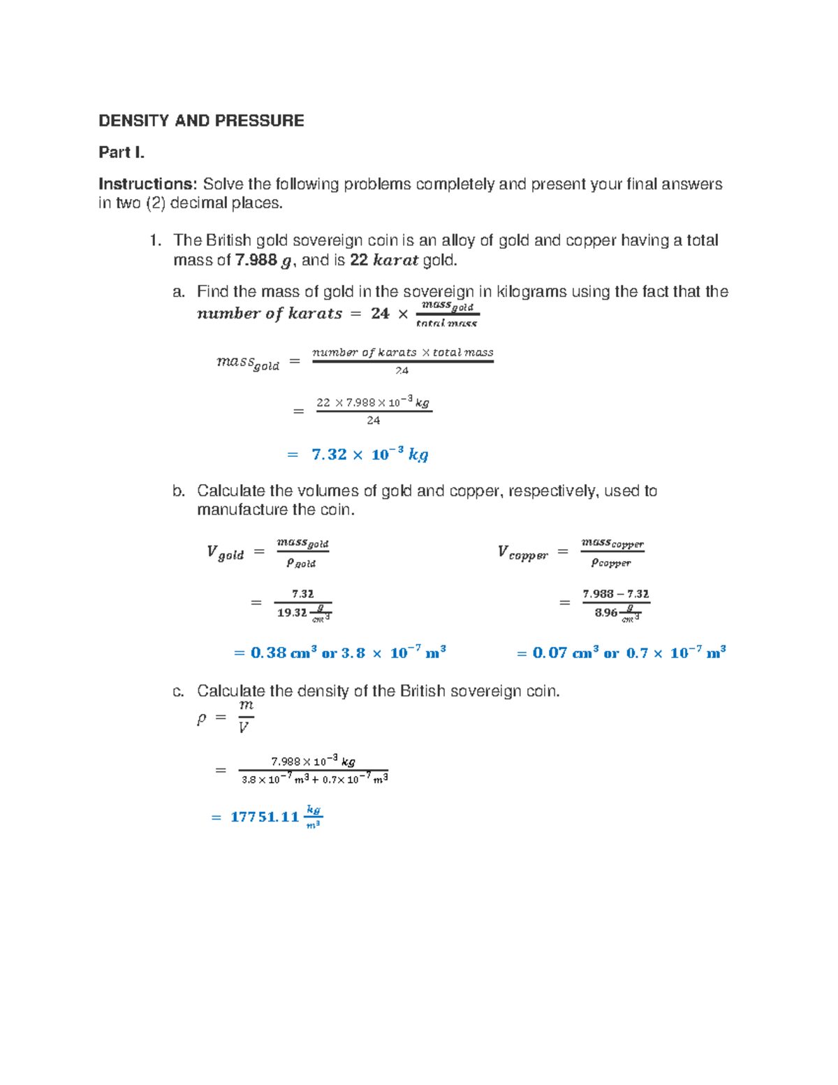 Problem Set 1-converted - DENSITY AND PRESSURE Part I. Instructions ...