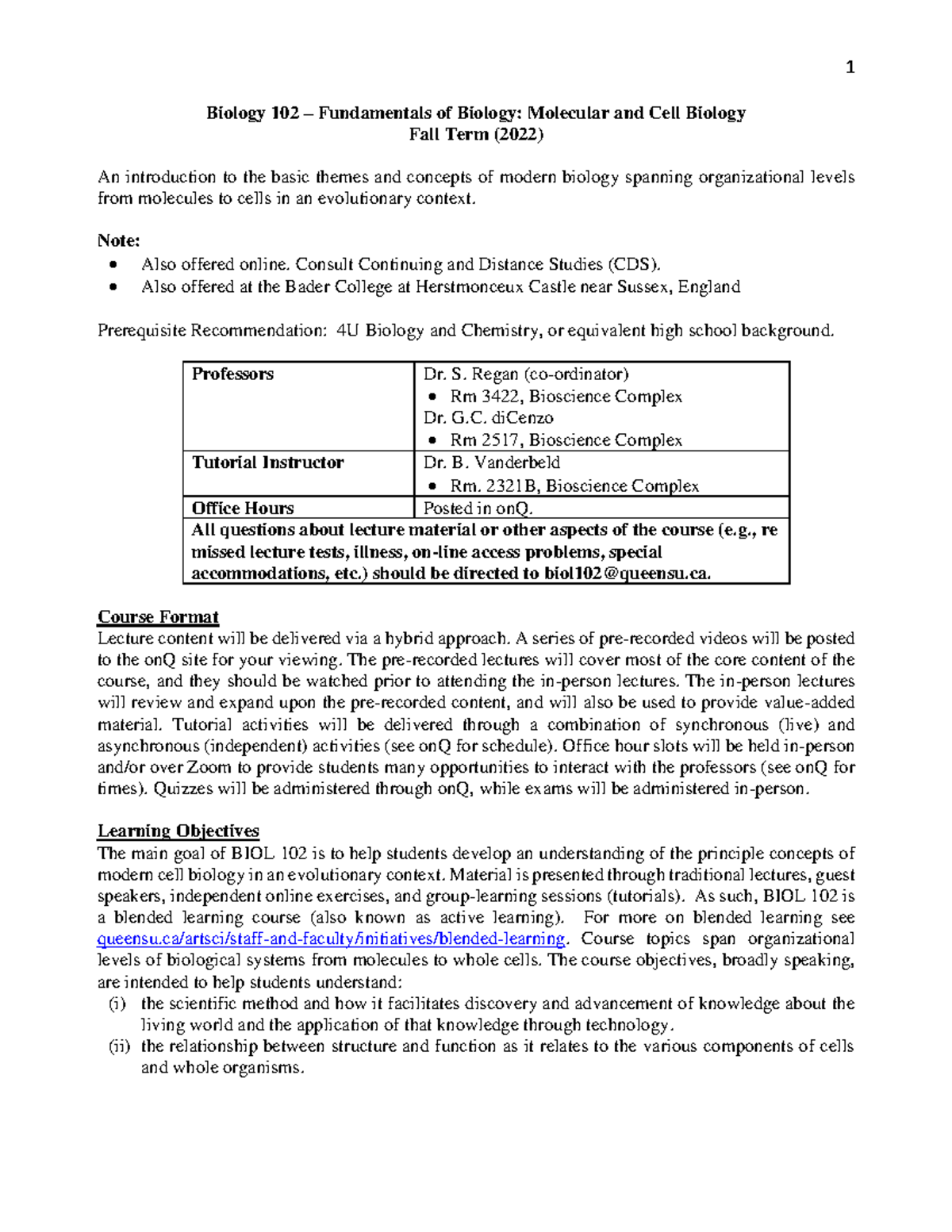 BIOL 102 - Syllabus (2022:23) - Biology 102 – Fundamentals of Biology ...