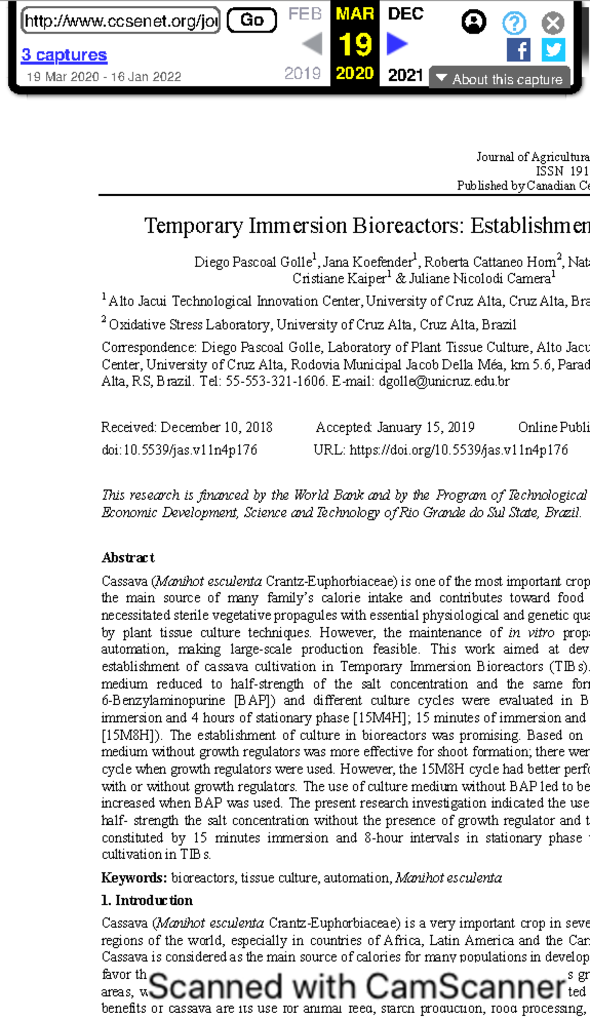 Temporary Immersion Bioreactors: Establishment of Cassava - Journal of ...