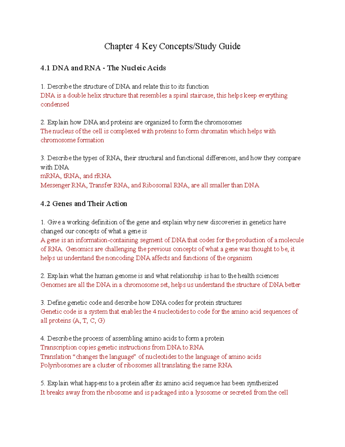Chapter 4 Key Guide: DNA RNA Genes Chromosomes and Heredity - Studocu