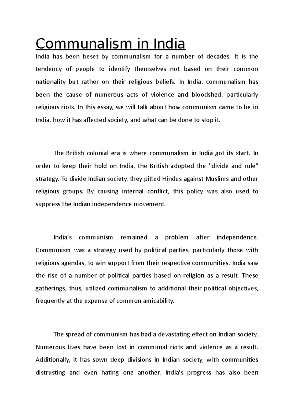 Communalism in India - Communalism in India India has been beset by ...