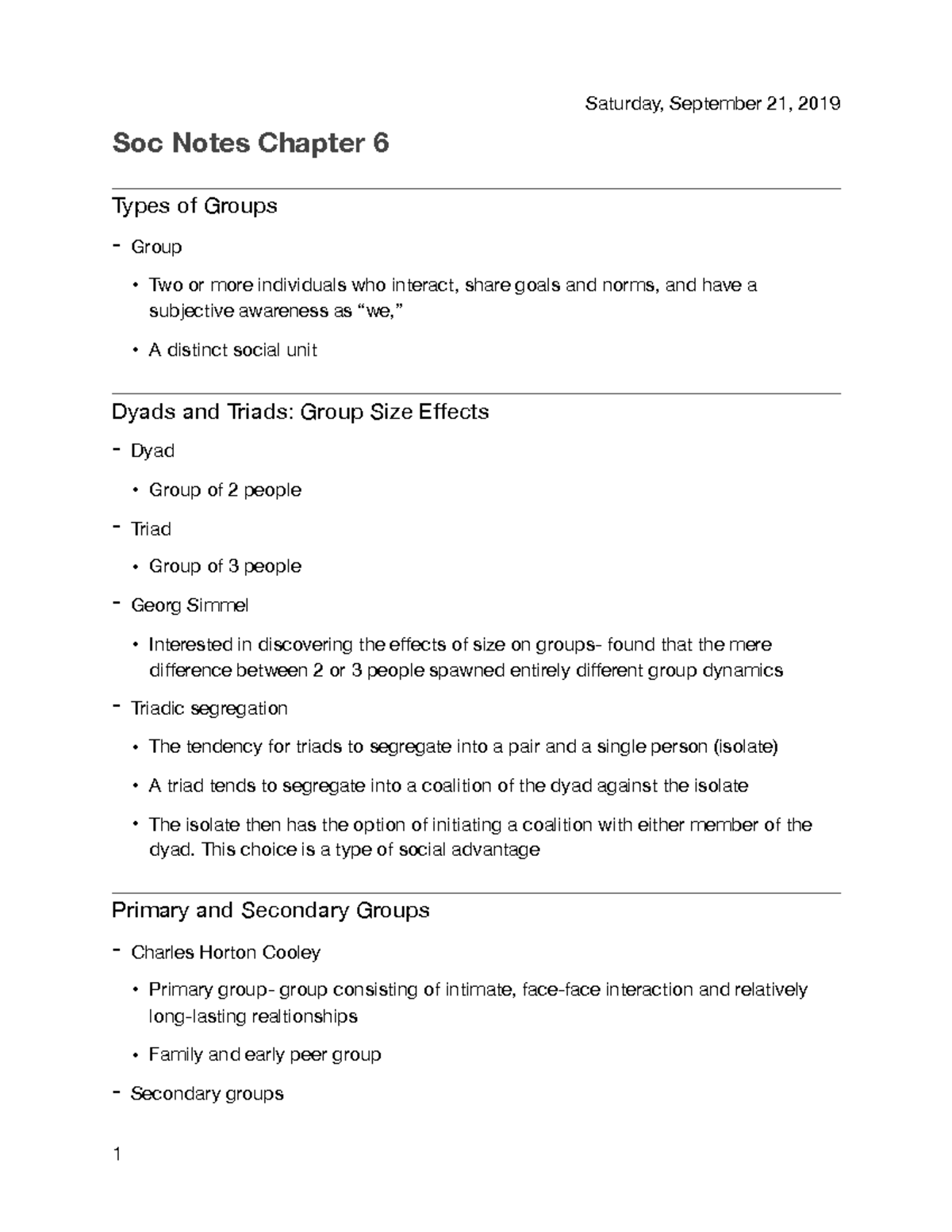 Chapter 6 notes- soc - Soc Notes Chapter 6 Ty p e s o f G r o u p s ...