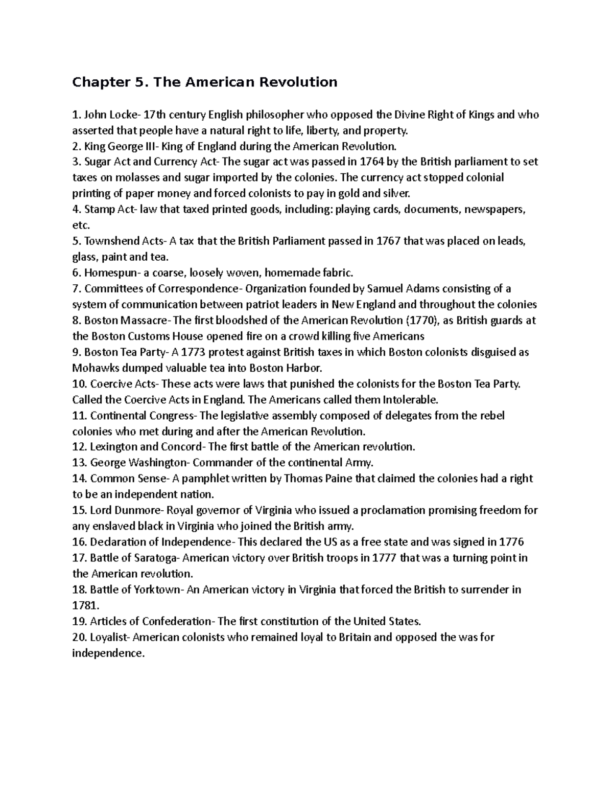 Chapter 5 key terms - piss off - Chapter 5. The American Revolution ...