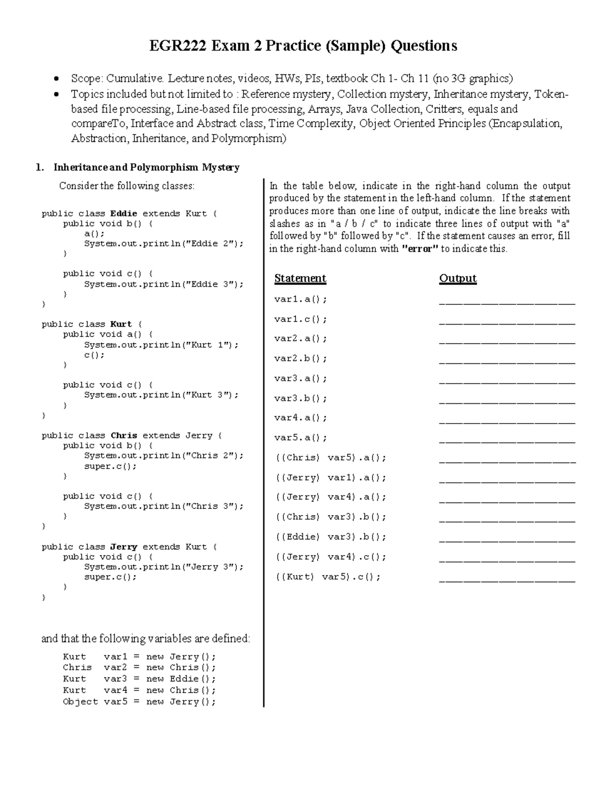 EGR222 Exam2 Practice Questions - EGR222 Exam 2 Practice (Sample) Questions • Scope: Cumulative ...