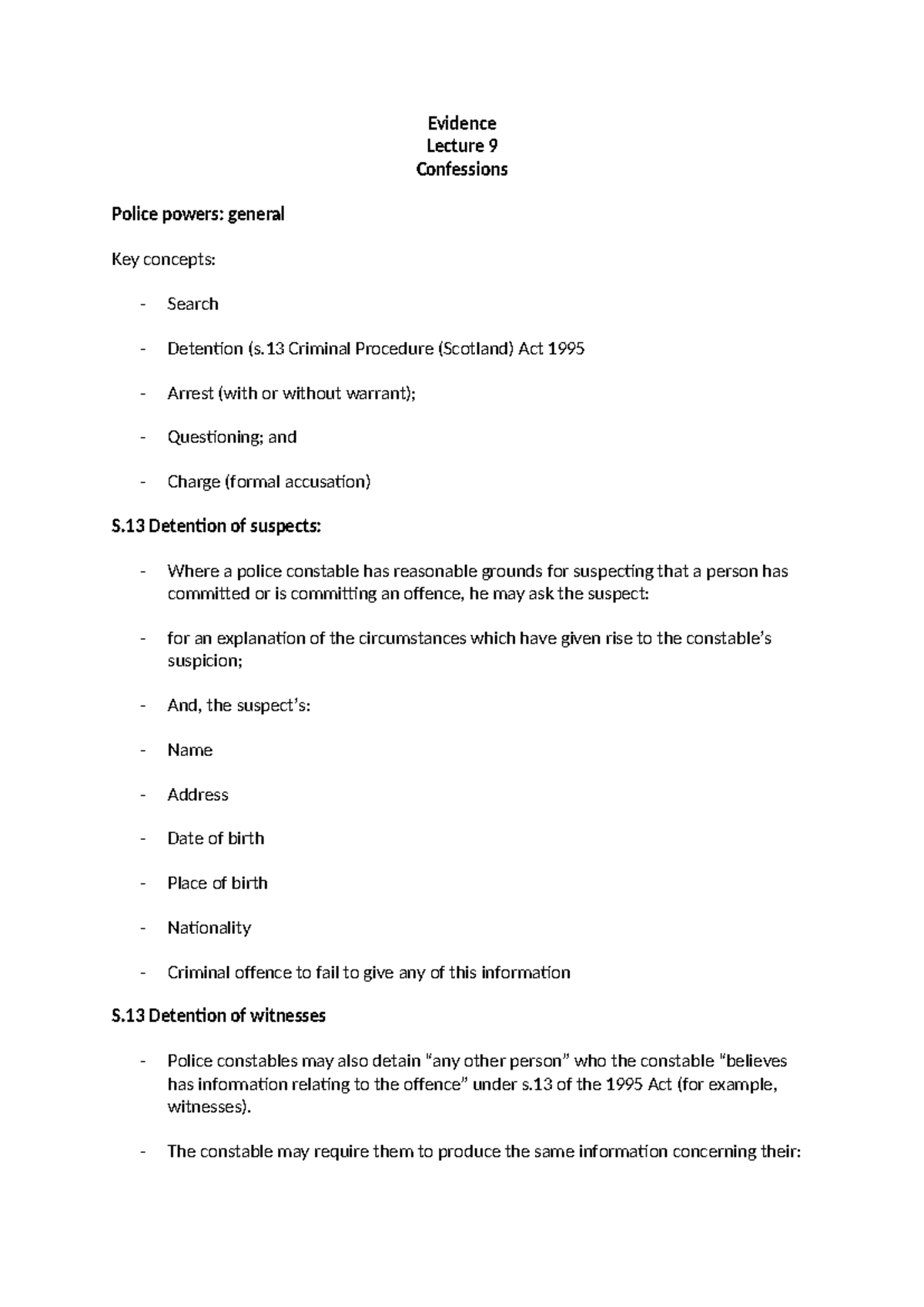Evidence lecture confessions - Evidence Lecture 9 Confessions Police ...