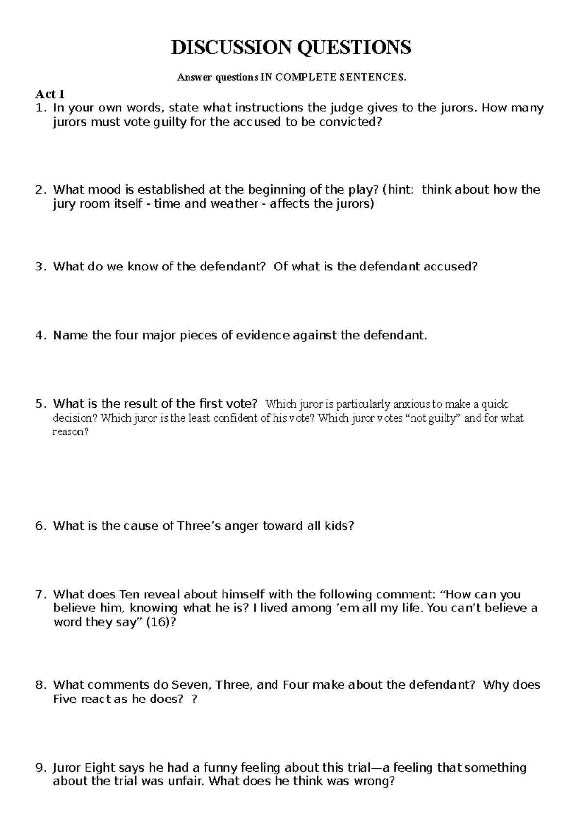 Discussion Questions - DISCUSSION QUESTIONS Answer questions IN ...