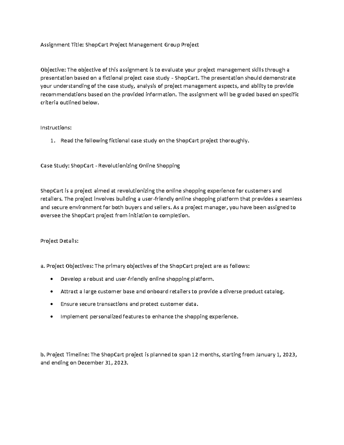 Assignment 2-1 - Assignment Title: ShopCart Project Management Group ...