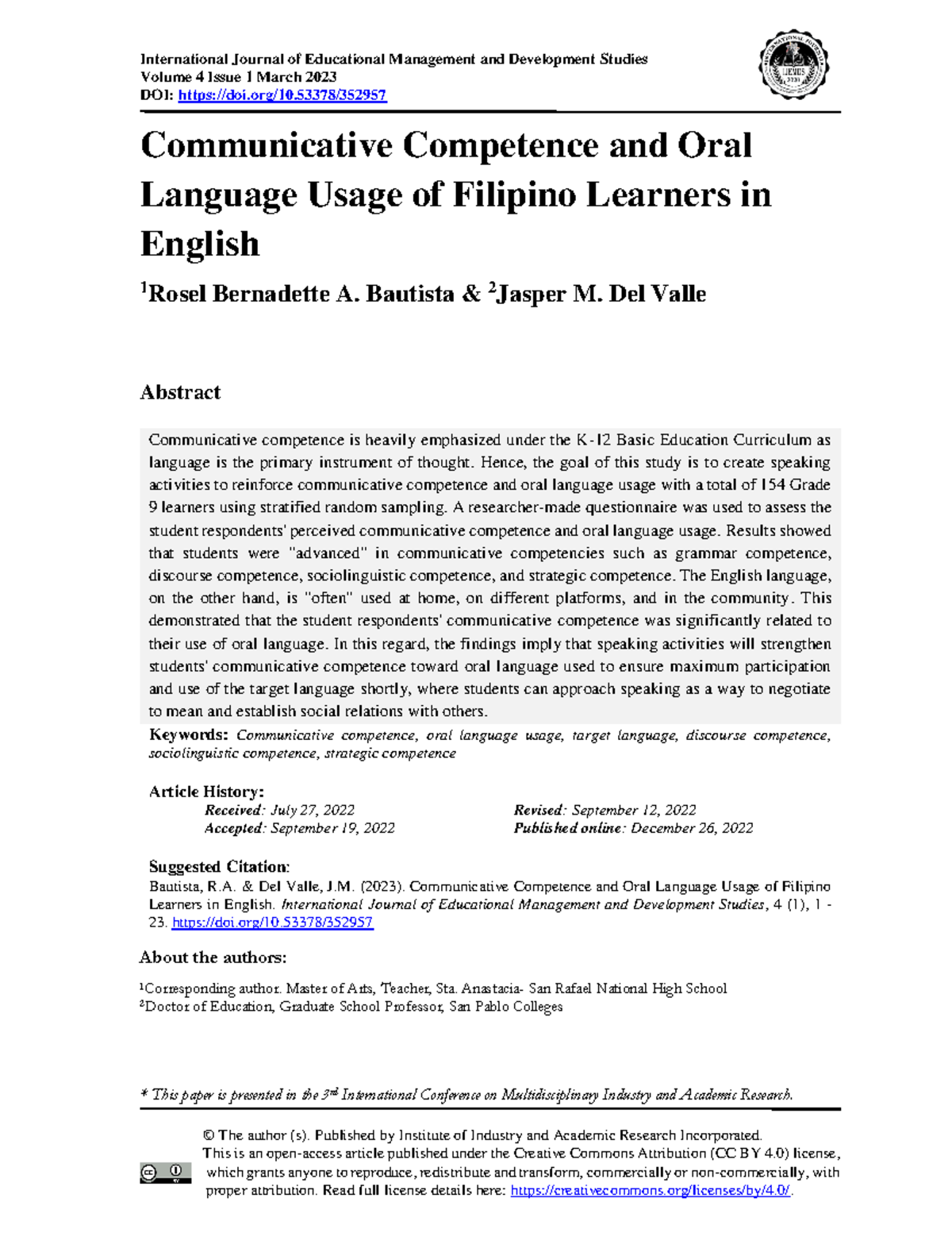English Competencies (Philippines) - International Journal of ...