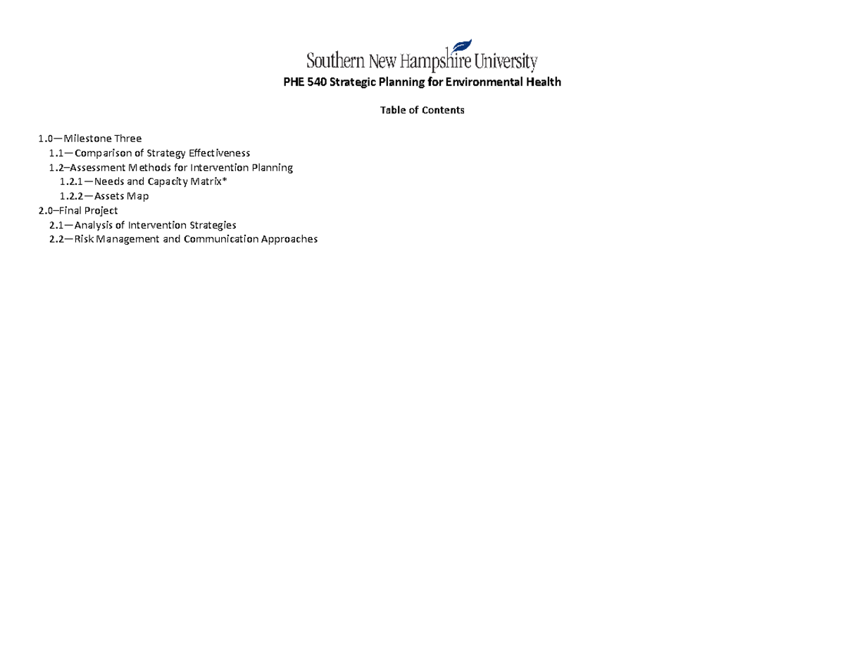 PHE 540 Final Project milestone 3 and part 2 - PHE 540 Strategic ...