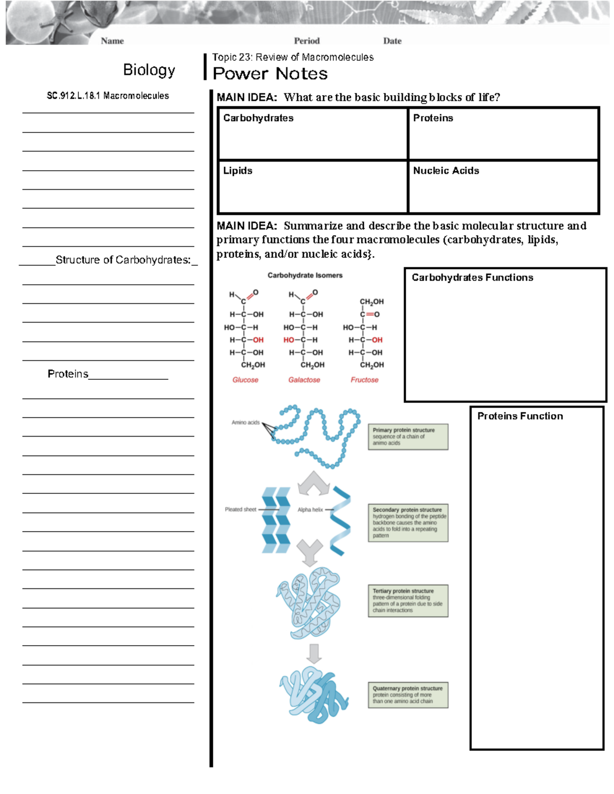 Macromolecules power notes - Biology Topic 23: Review of Macromolecules ...