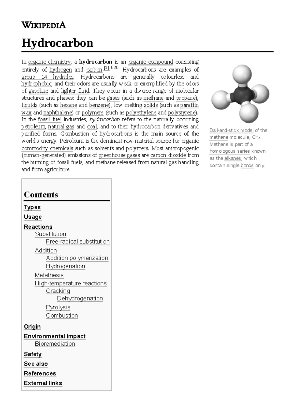 Hydrocarbon - Ball-and-stick model of the methane molecule, CH 4 ...