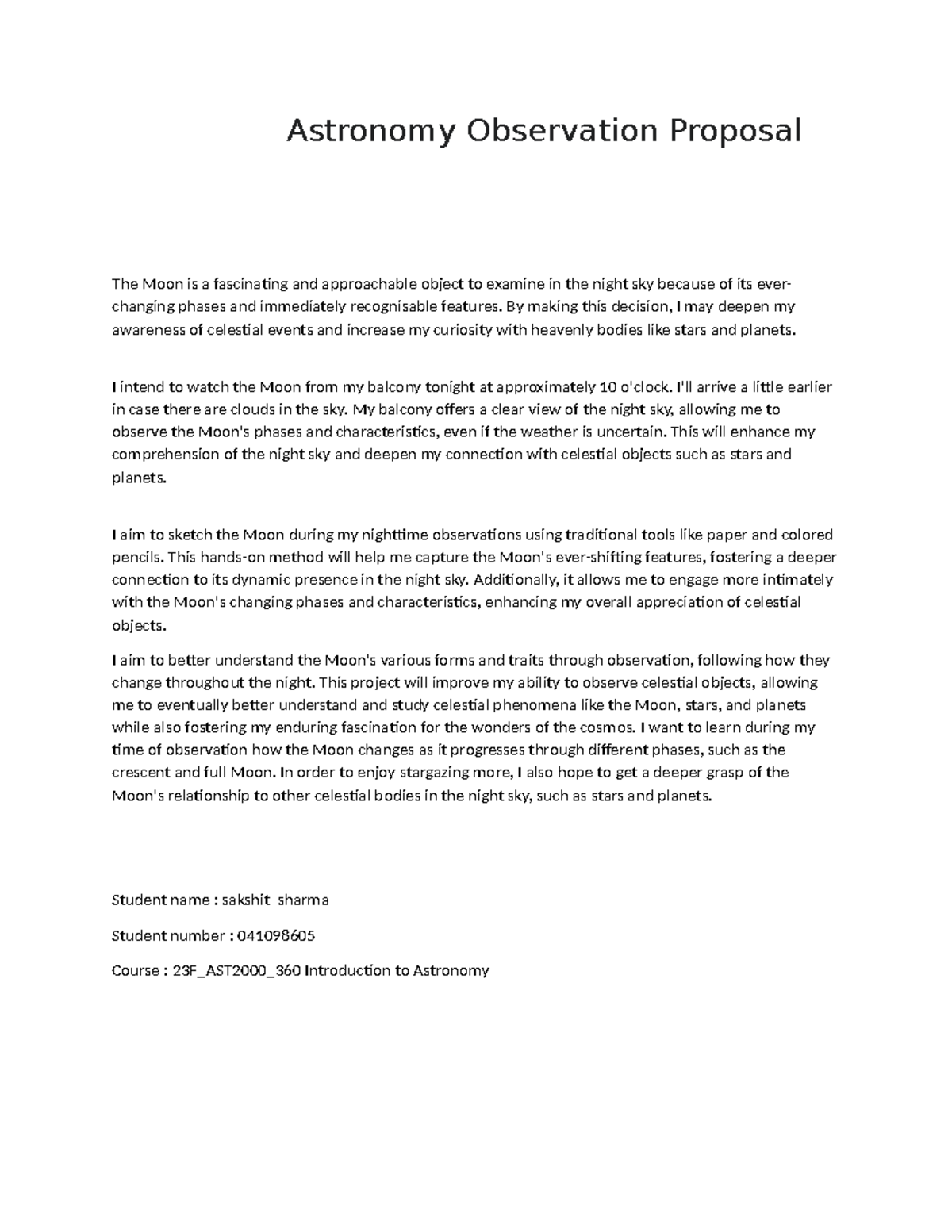 Astronmy Proposal - Astronomy Observation Proposal The Moon is a fascinating and approachable ...