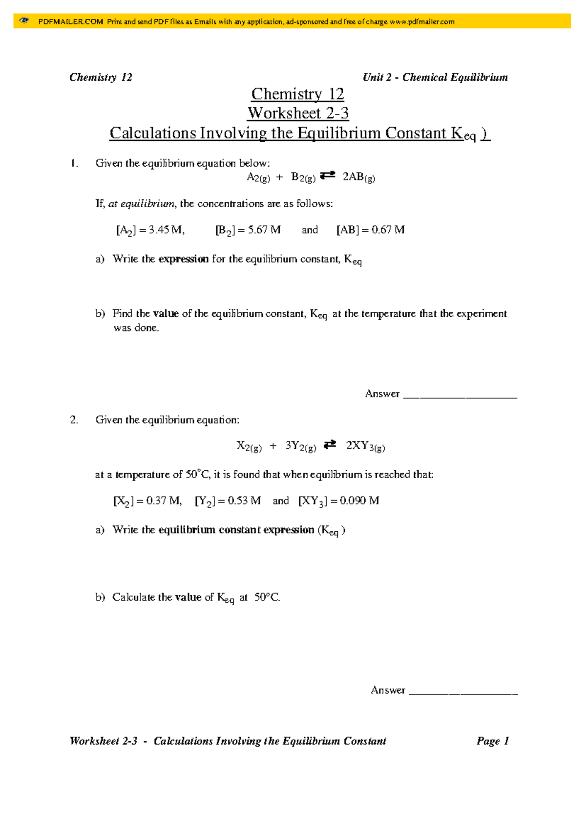 Keq questions - Equilibrium practice calculation questiom - Chemistry ...