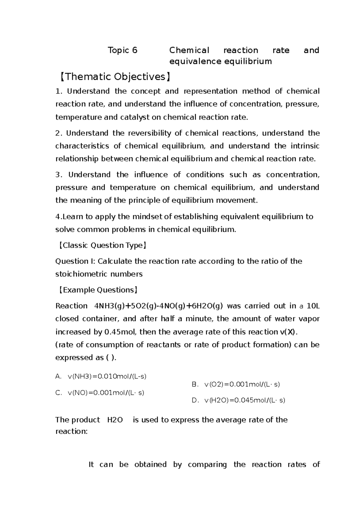 Topic 6 Chemical reaction rate and equivalence equilibrium - Topic 6 ...